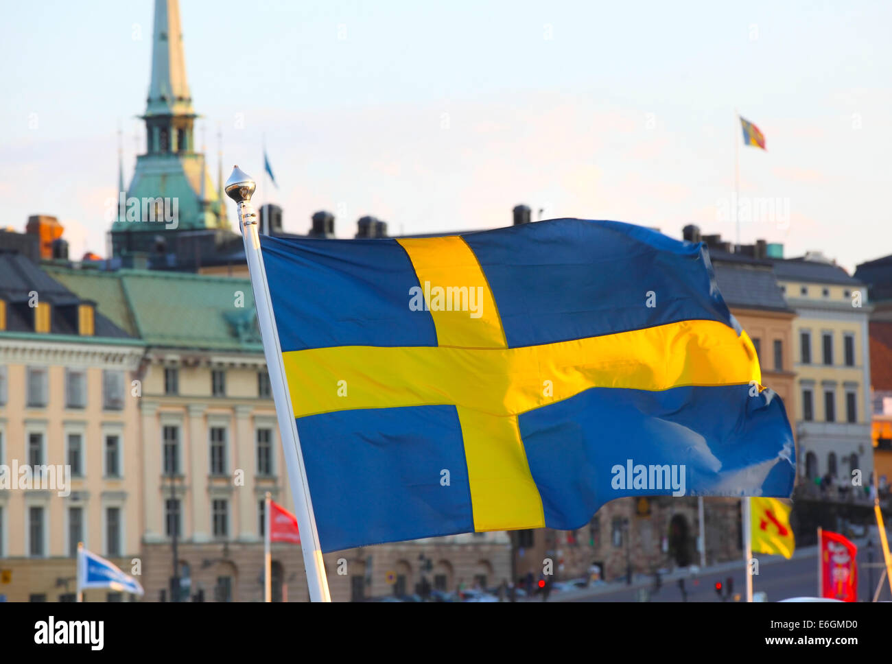 Building facade with Swedish flag Stock Photo - Alamy