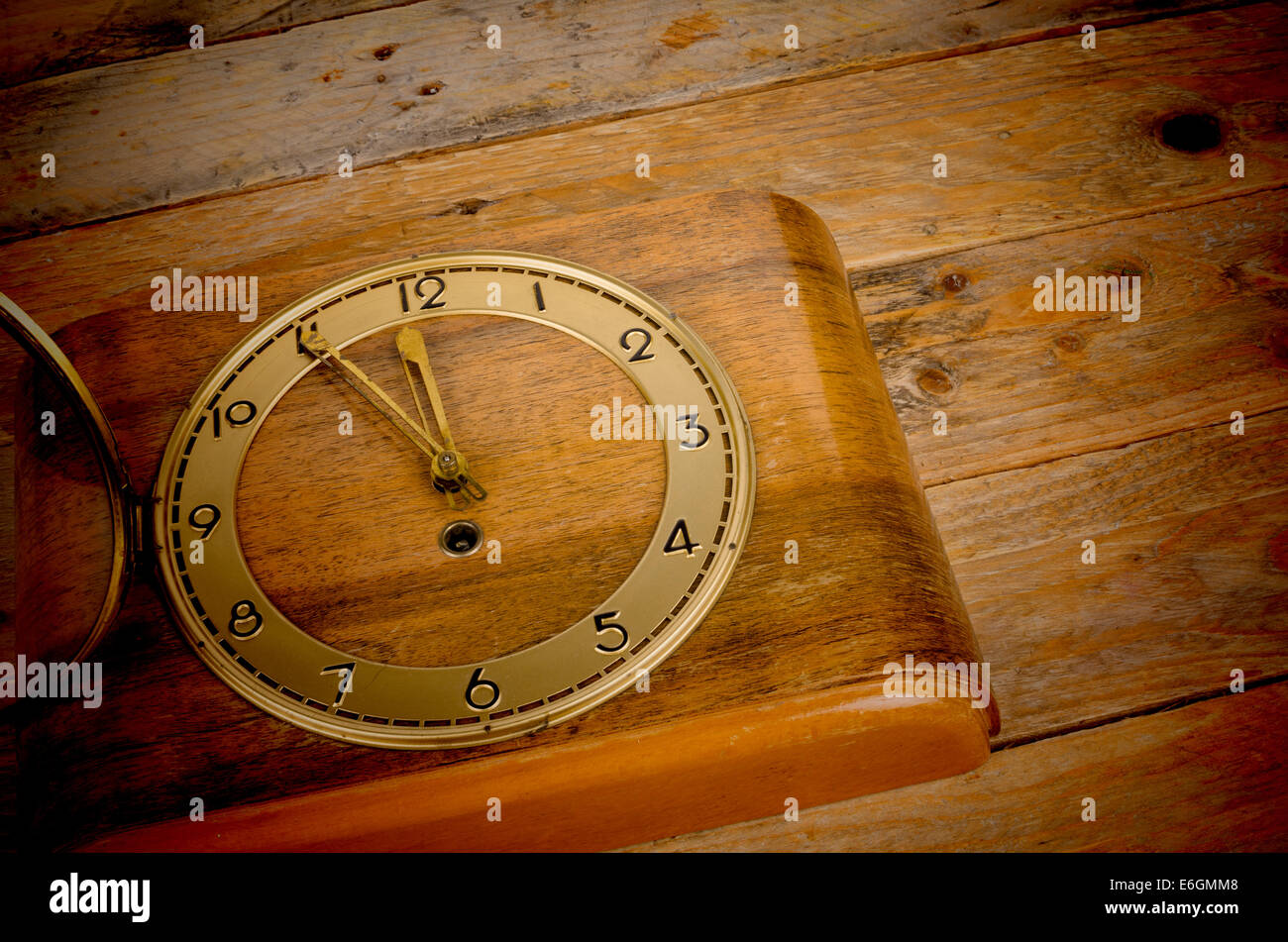 An old wooden wall clock with its lid open Stock Photo - Alamy