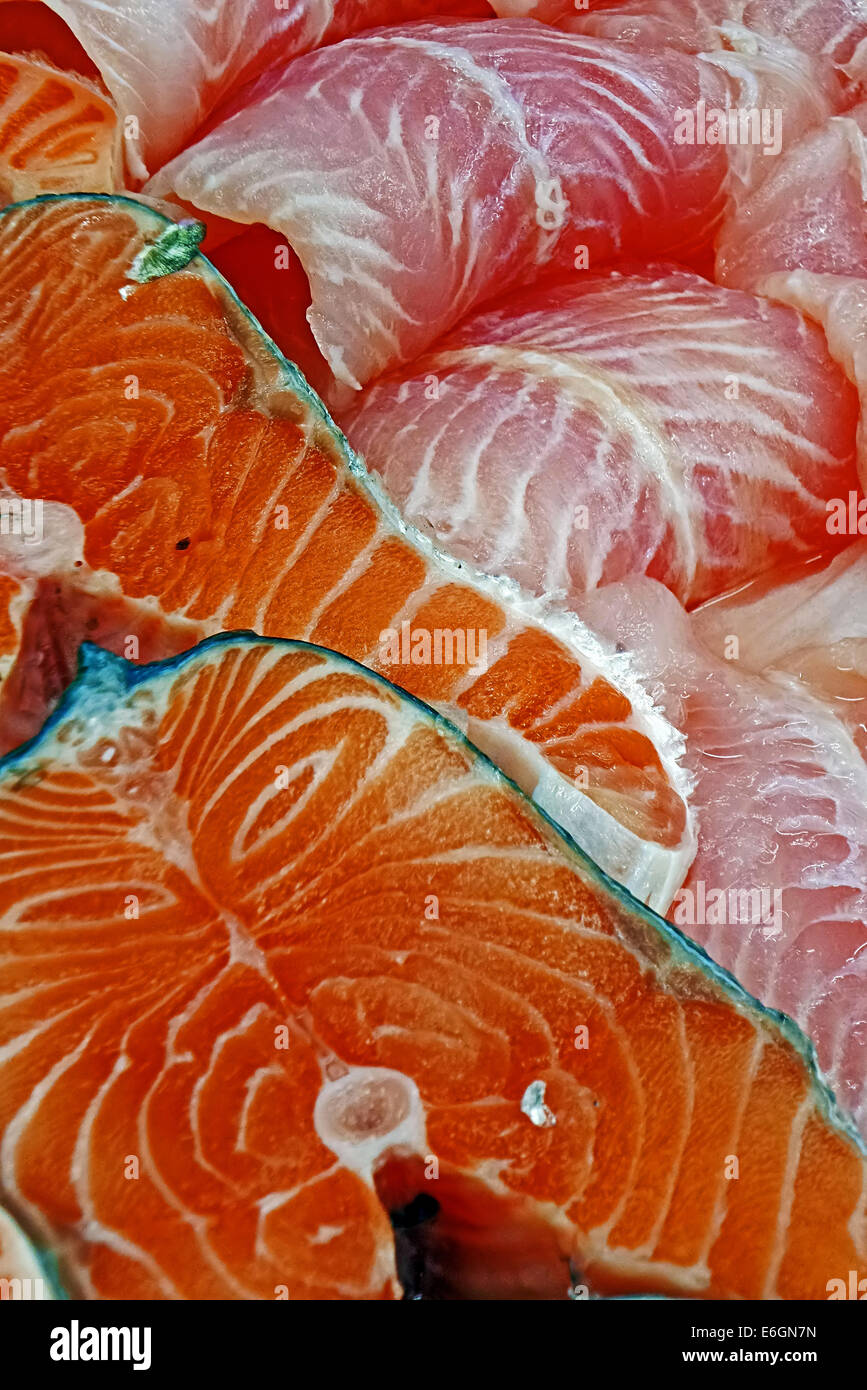 Fish fresh fillet exposed for sale on the market Stock Photo - Alamy