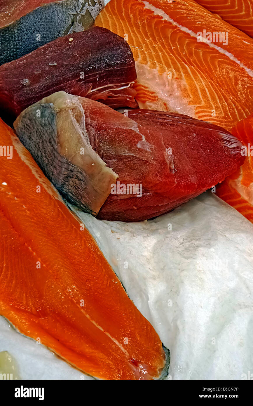Fish fresh fillet exposed for sale on the market Stock Photo - Alamy