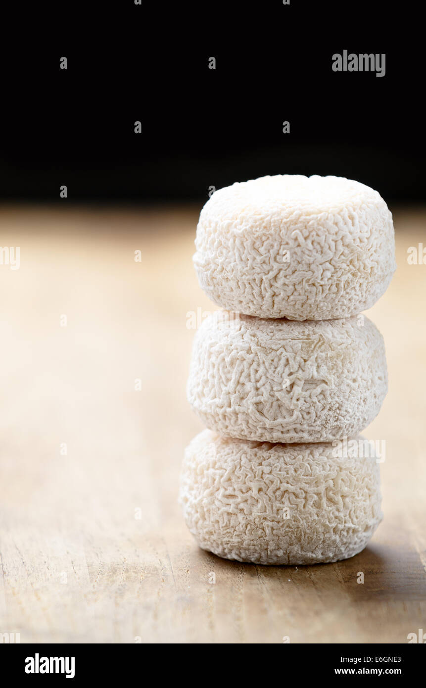 French fresh goat cheese called crottin de chavignol Stock Photo - Alamy