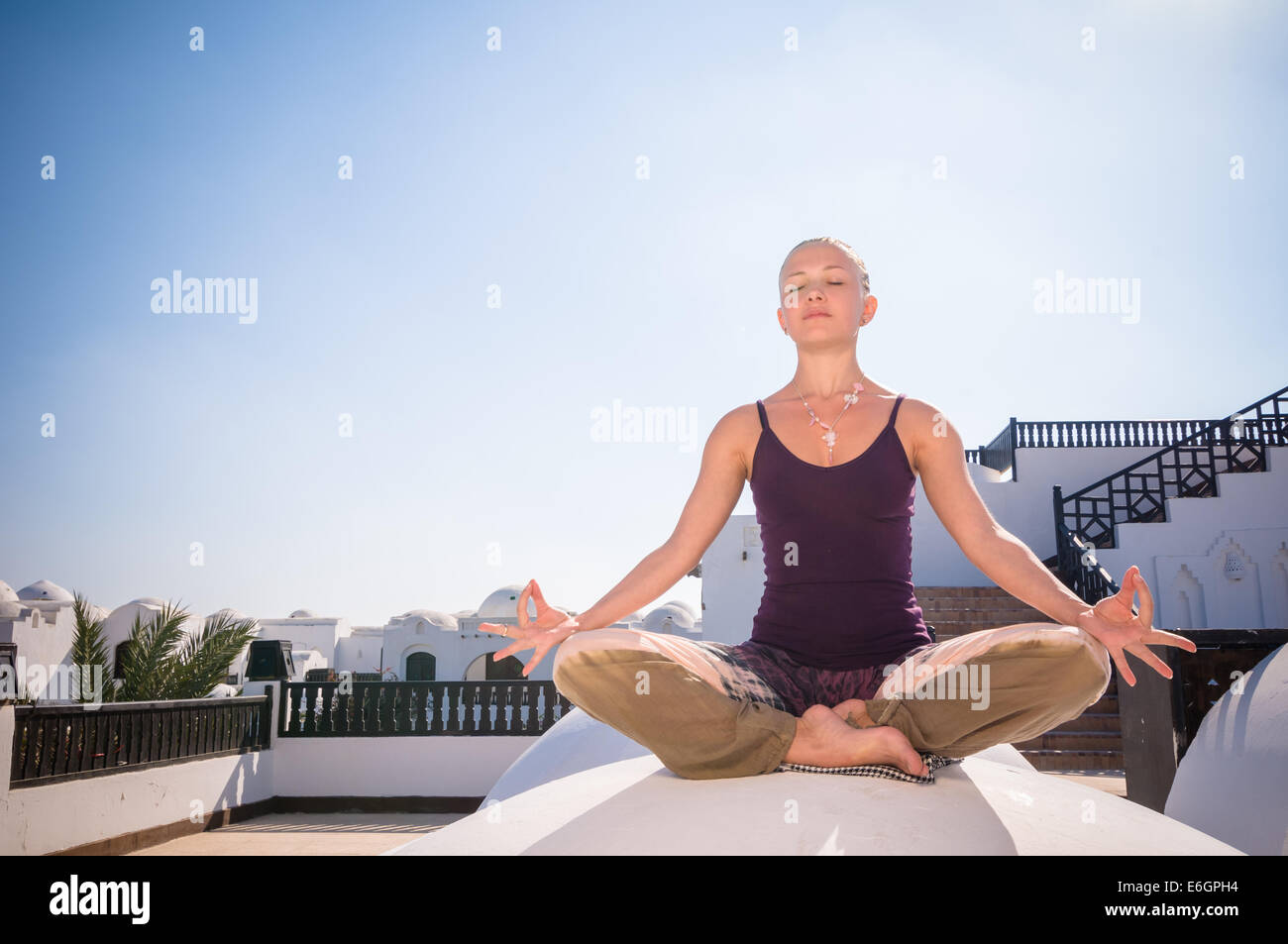 Young red haired yoga woman practicing hi-res stock photography and ...