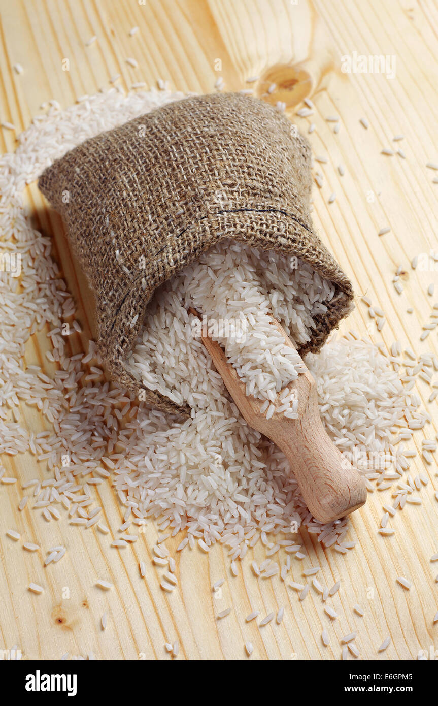 White Rice In Burlap Sack High Resolution Stock Photography and Images ...