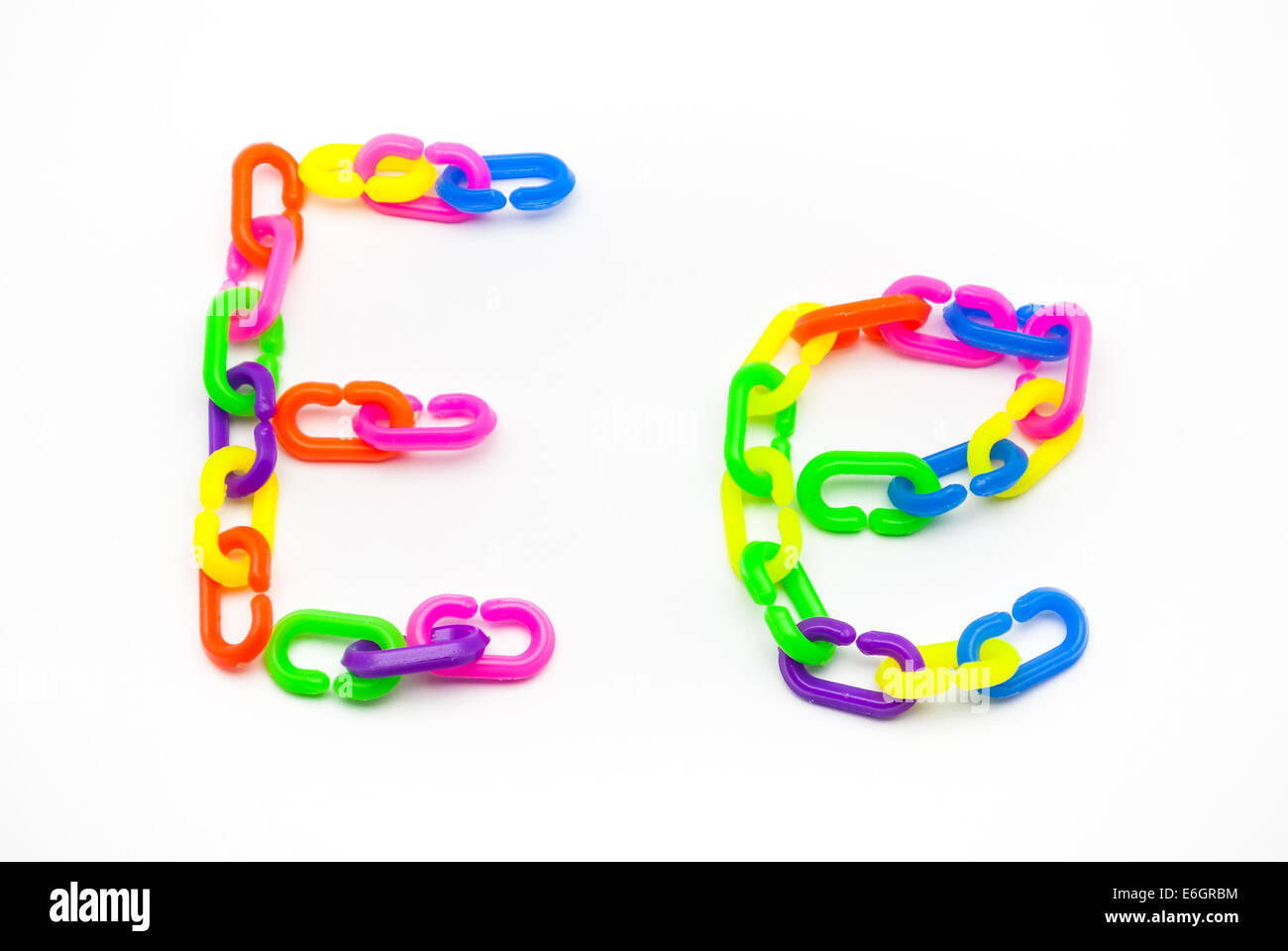E and e Alphabet, Created by Colorful Plastic Chain Stock Photo - Alamy