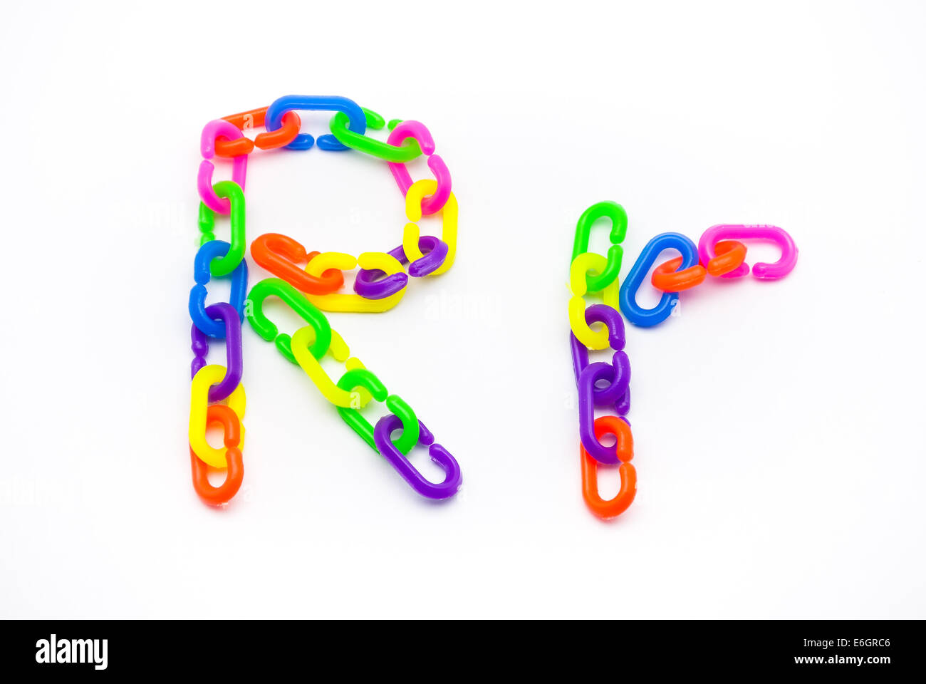 R and r Alphabet, Created by Colorful Plastic Chain Stock Photo - Alamy