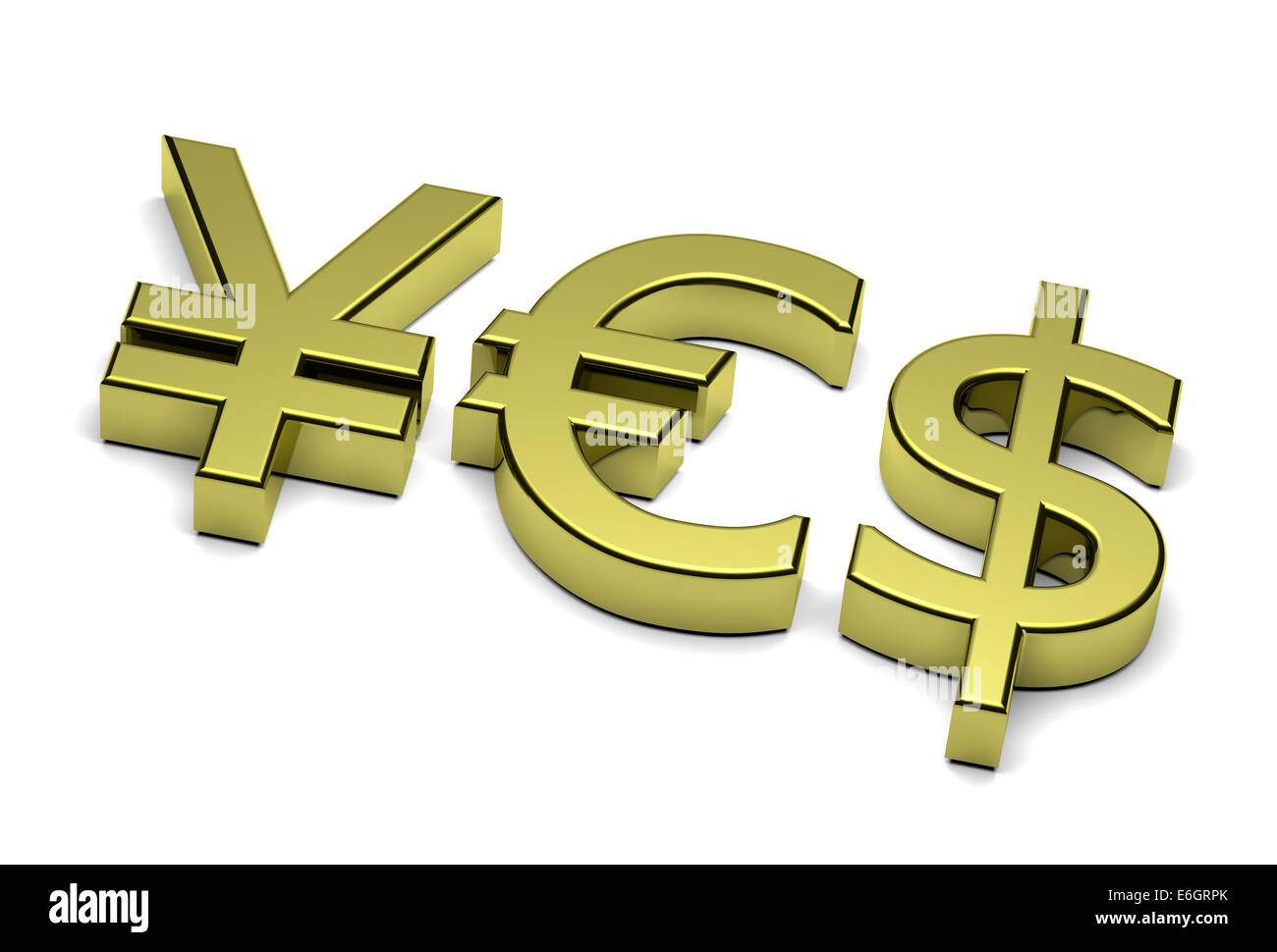 3D Golden Euro Yen and Dollar Currency Sign Composing Yes Text on white ...