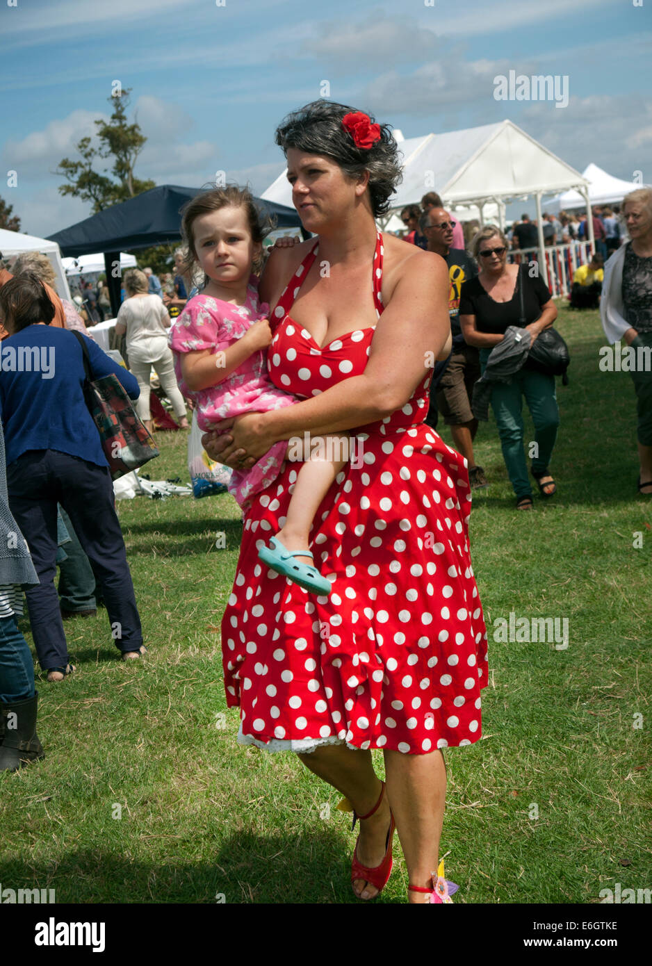 A mother and child at the Firle Vintage Summer fair, 2014 Stock Photo ...