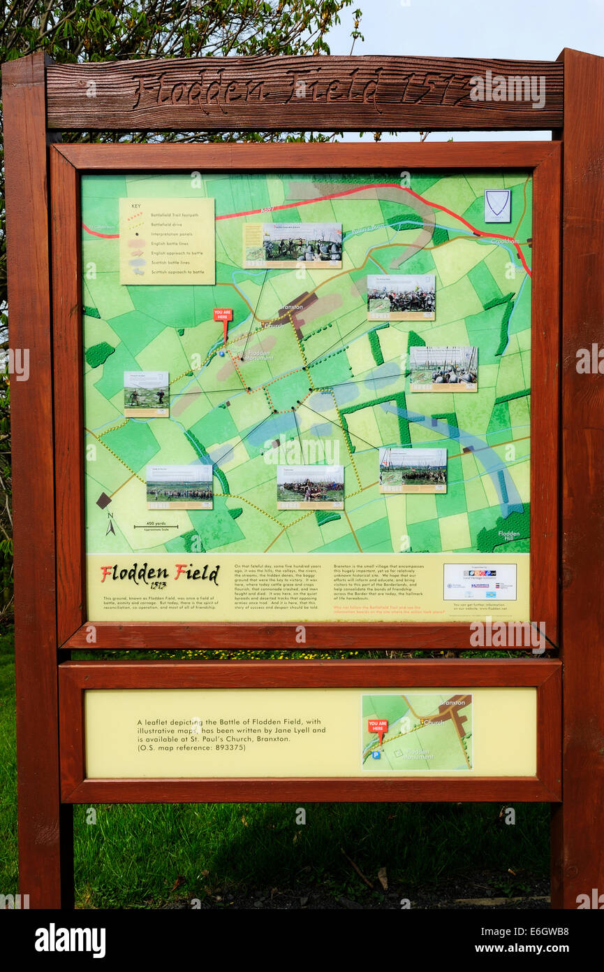 Information board at Flodden Field, site of Battle of Flodden 1513 ...