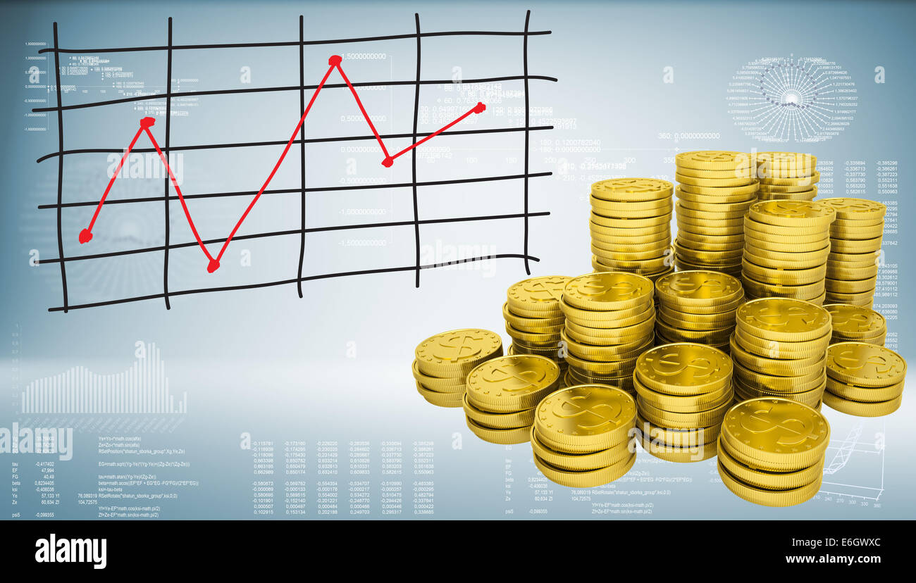 Gold coins and graph of price changes Stock Photo - Alamy