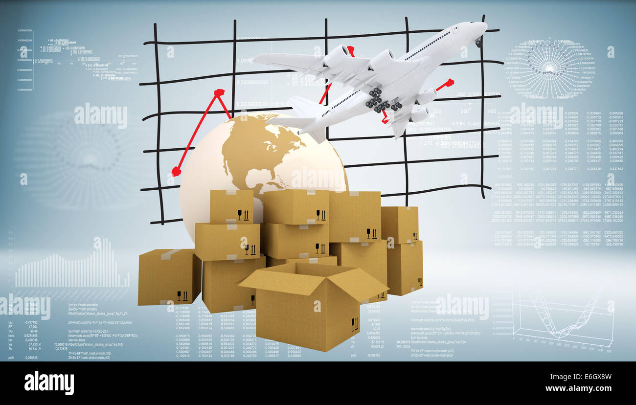 Earth, cardboard boxes and airplane Stock Photo - Alamy