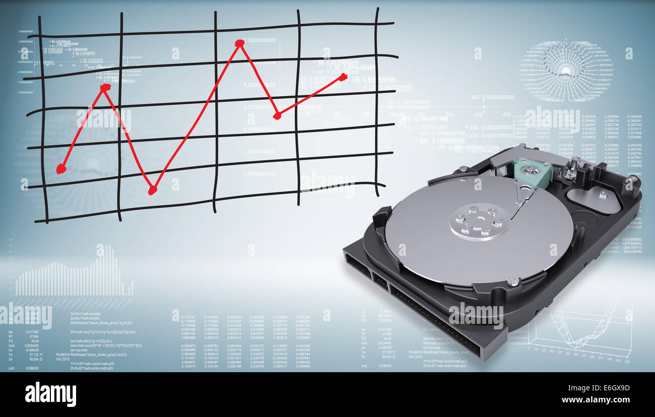 Open hard drive disk with graph of price changes Stock Photo - Alamy