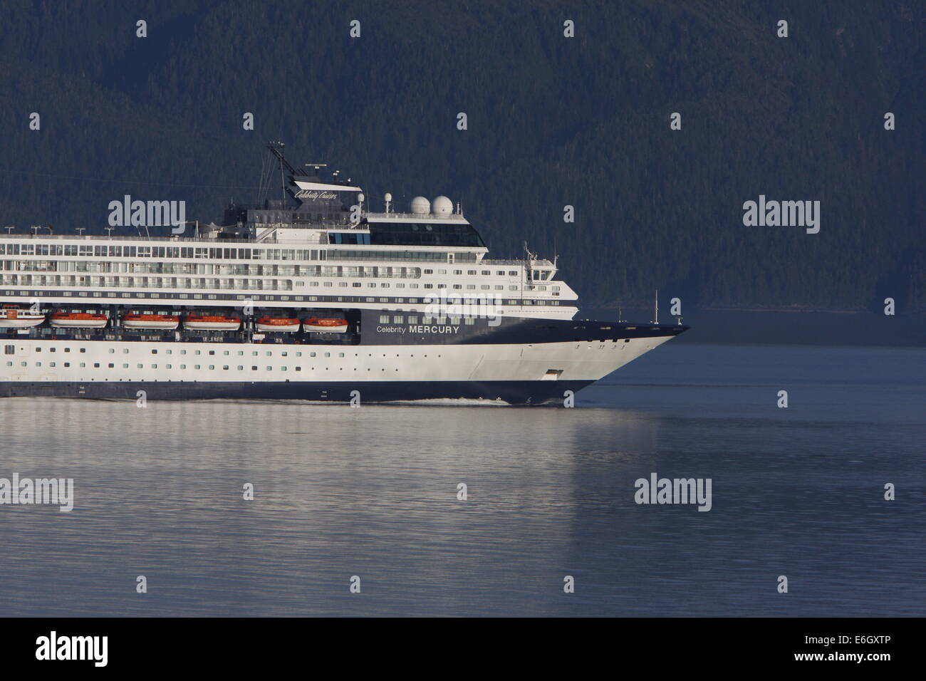 Celebrity cruise ship Mercury cruising the Inside Passage near Alaska ...