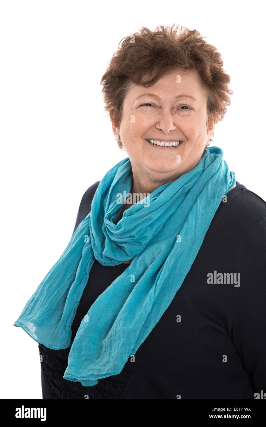 Portrait of a satisfied happy older woman isolated over white Stock ...