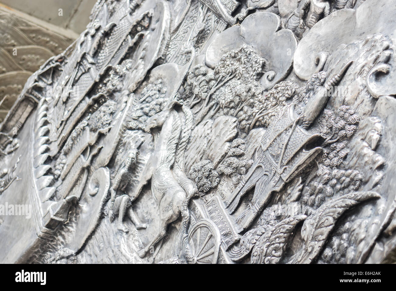 Frame engraving silver lacquer plate in temple is a public place Stock ...