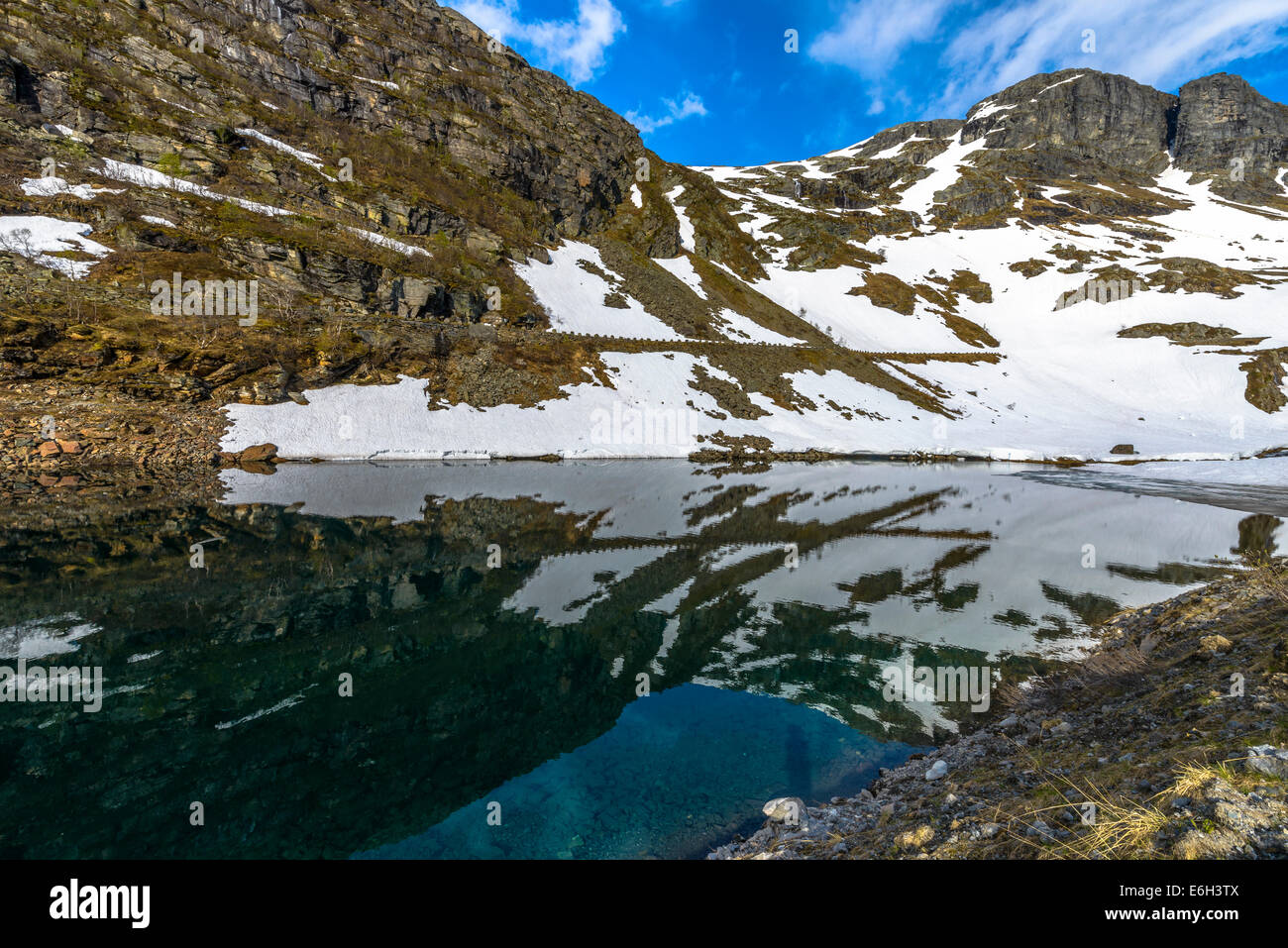 Partially frozen lake in Norway in Spring Stock Photo - Alamy