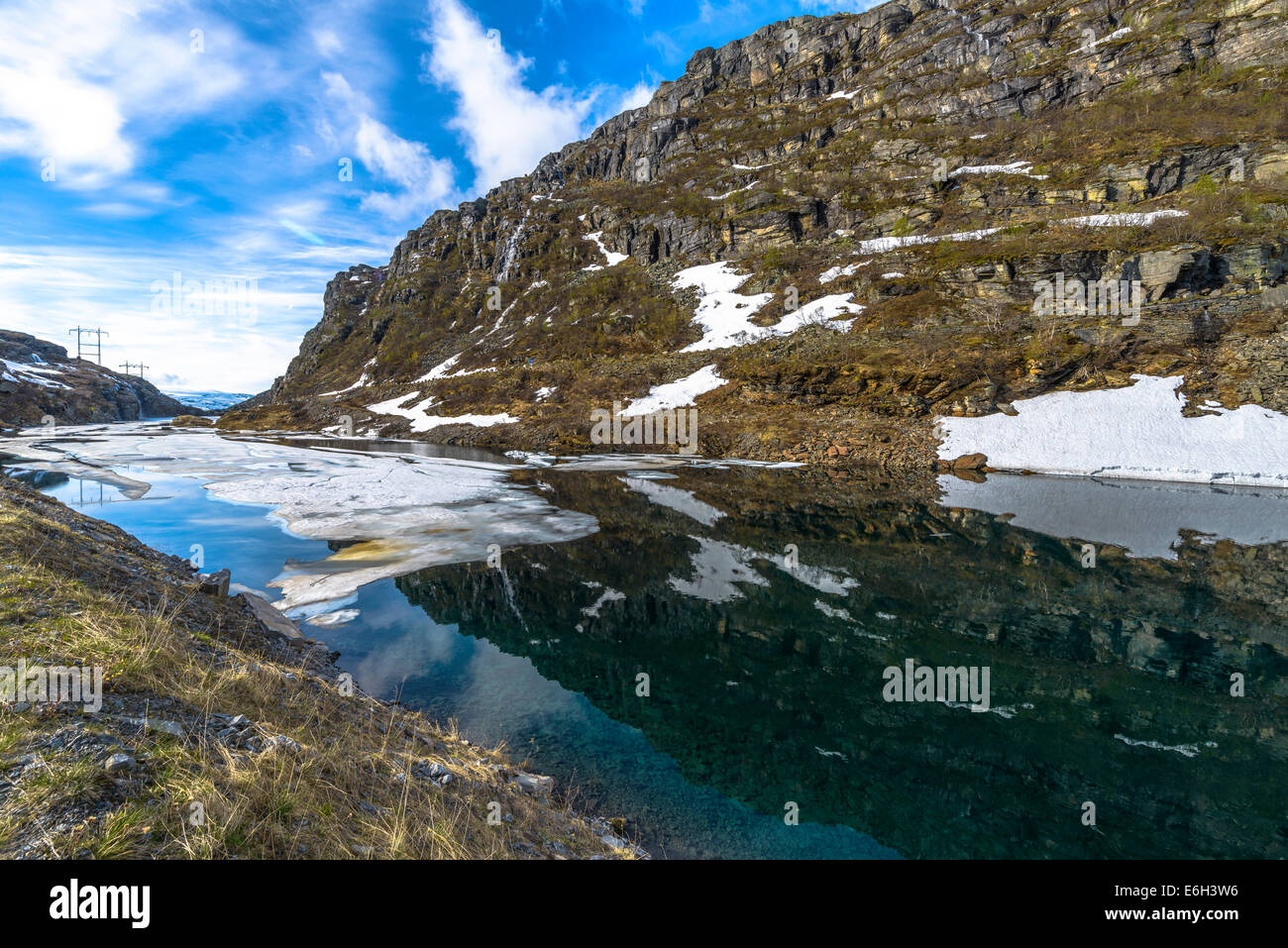 Partially frozen lake in Norway in Spring Stock Photo - Alamy