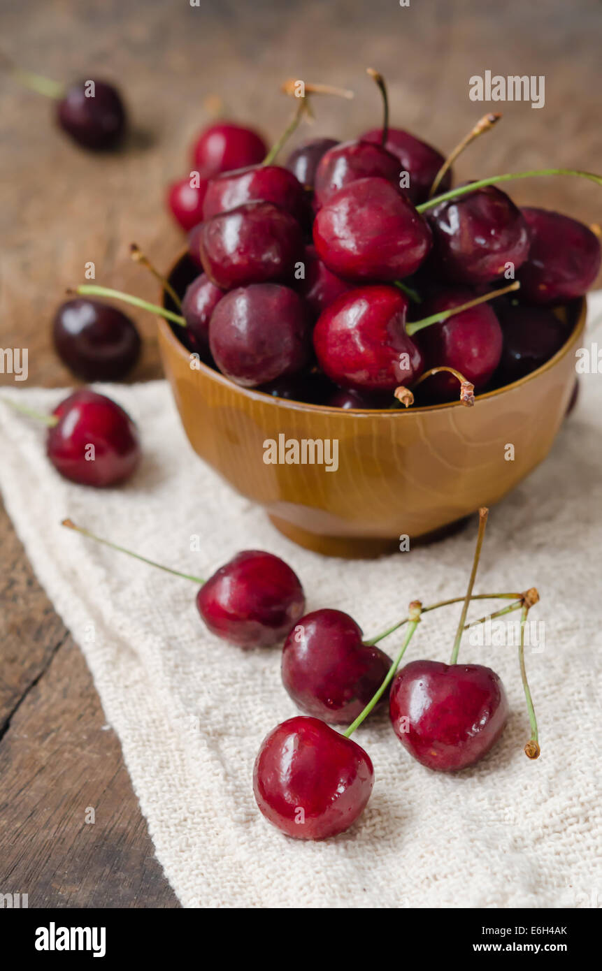 close up fresh fruits , red cherries in bowl Stock Photo - Alamy