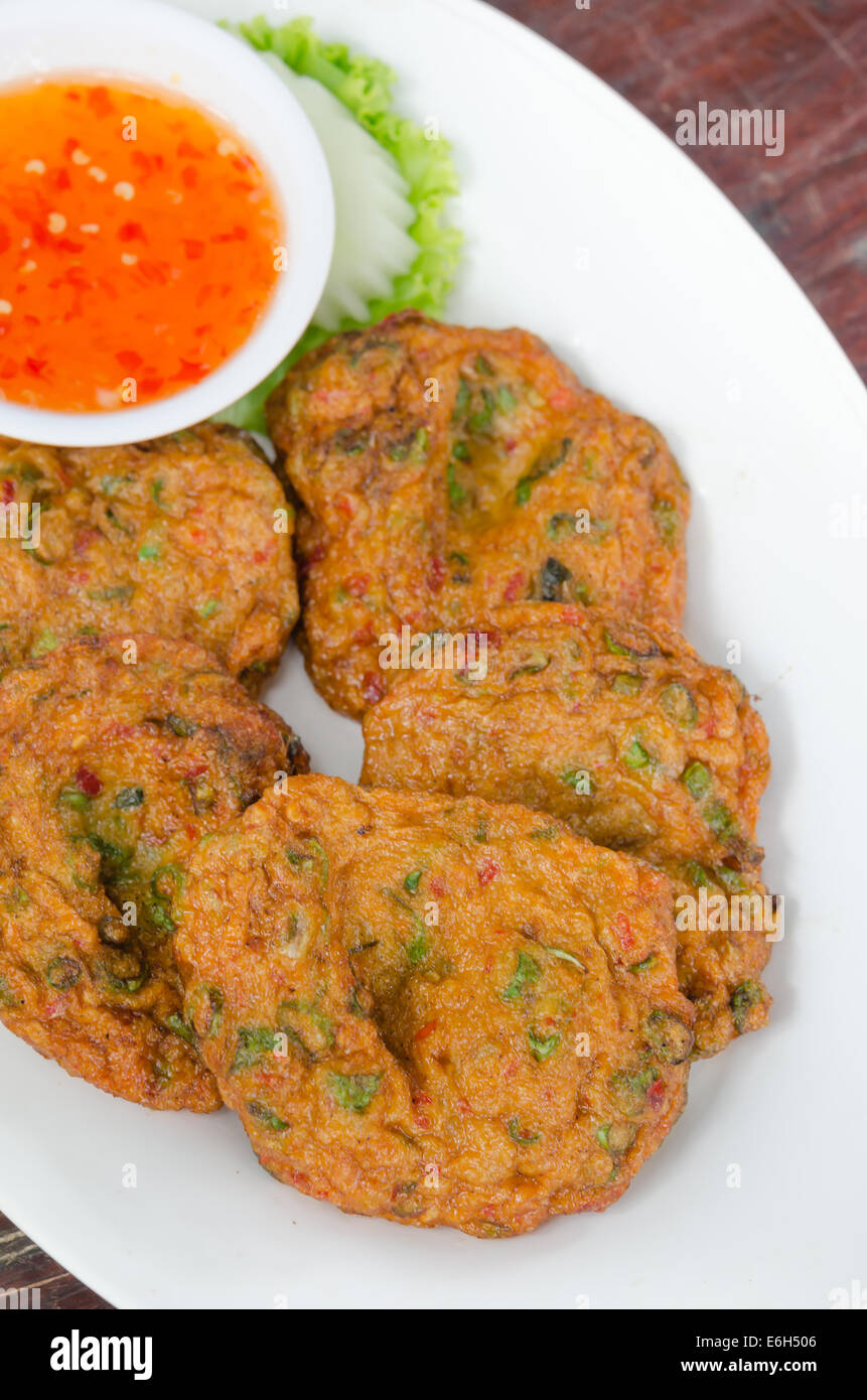top view deep fried shrimp cakes with chili sauce Stock Photo - Alamy