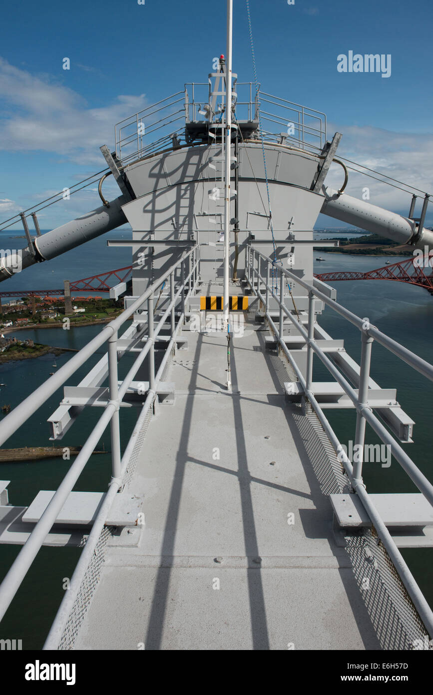 Top of one of the steel tall towers of the Forth Road Bridge, South ...