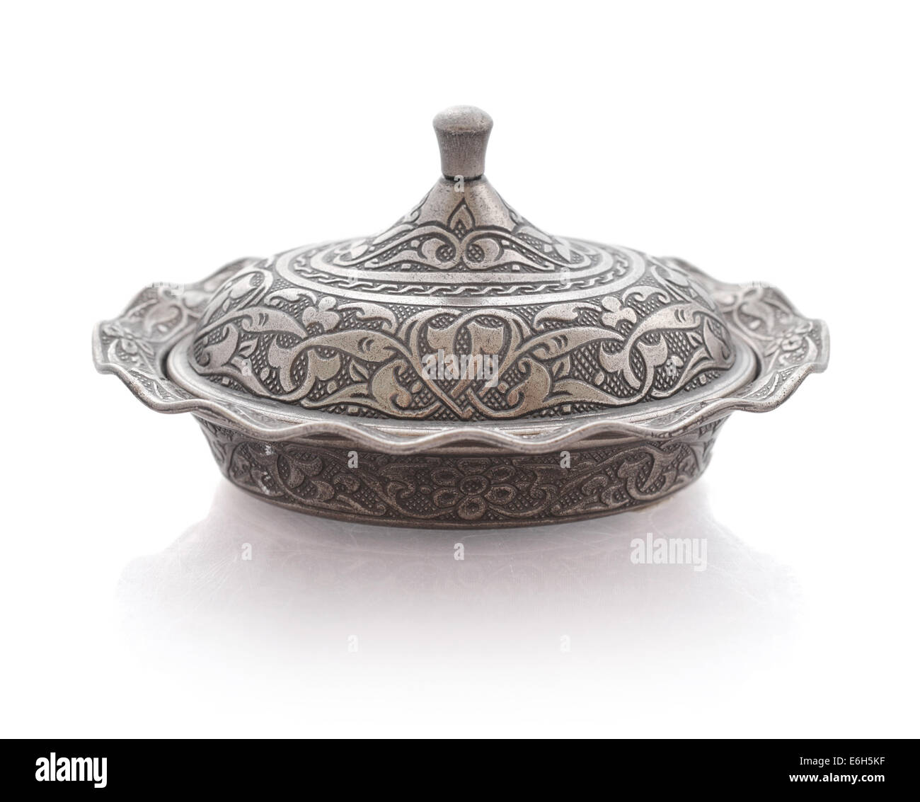 Traditional oriental metal plate with cover isolated on white Stock ...