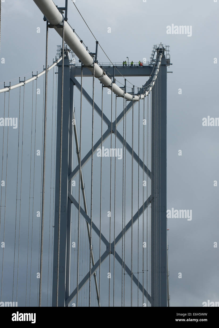Visitors on top of the tall tower of the Forth Road Bridge - suspension ...