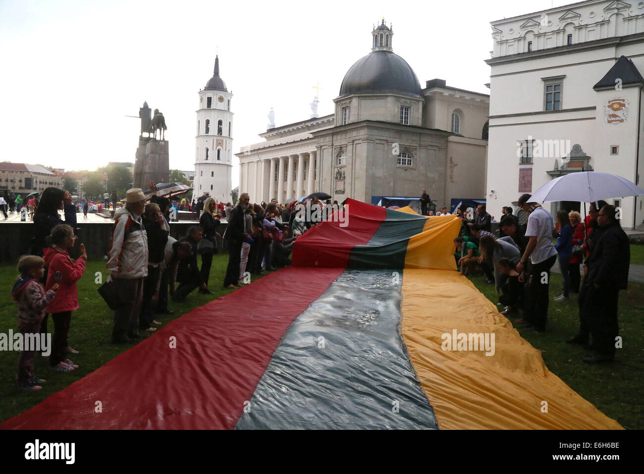 Vilnius, Lithuania. 23rd Aug, 2014. Four Lithuanian national flags with ...