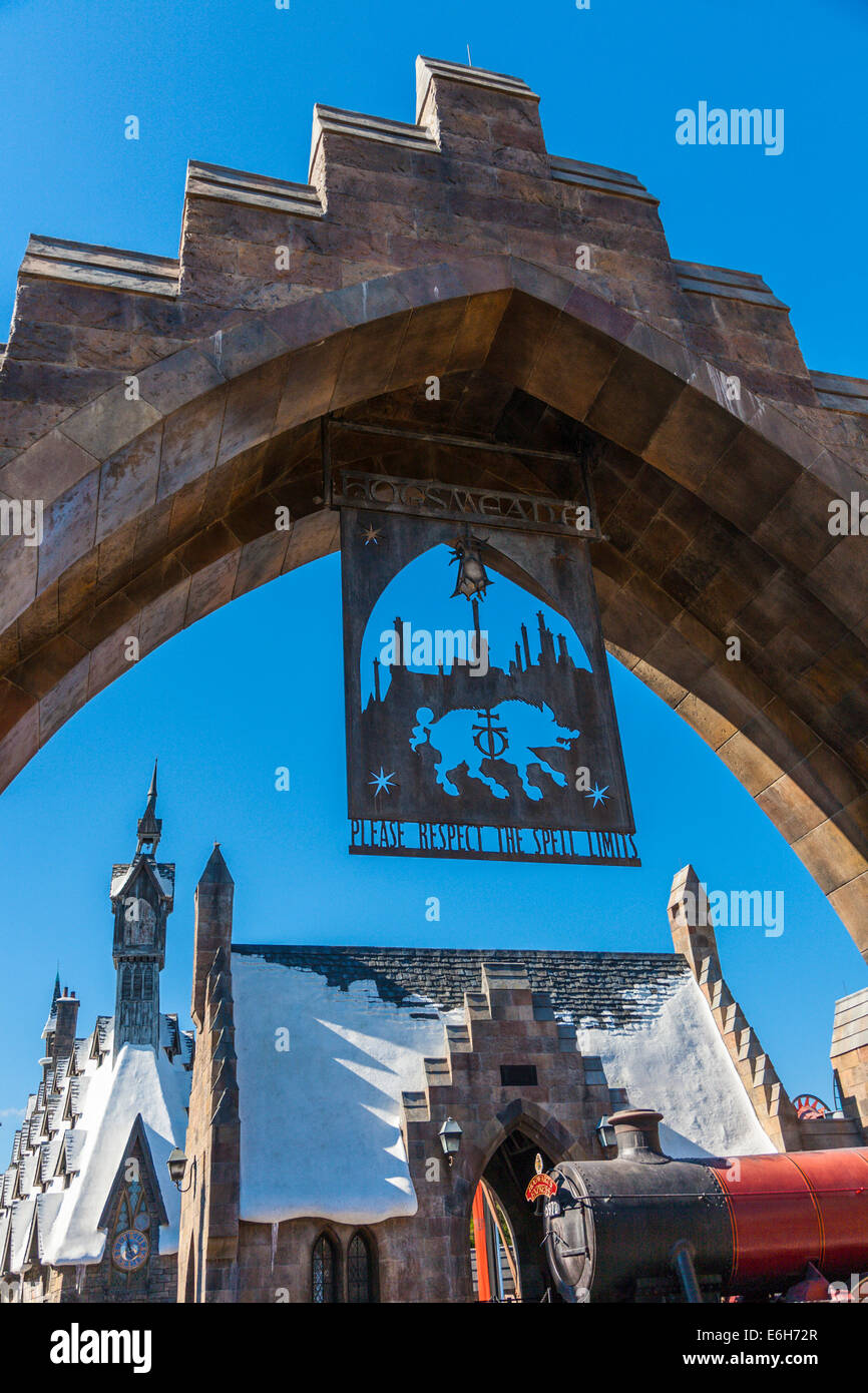 Please respect the spell limits' sign hangs from arch in The Wizarding ...