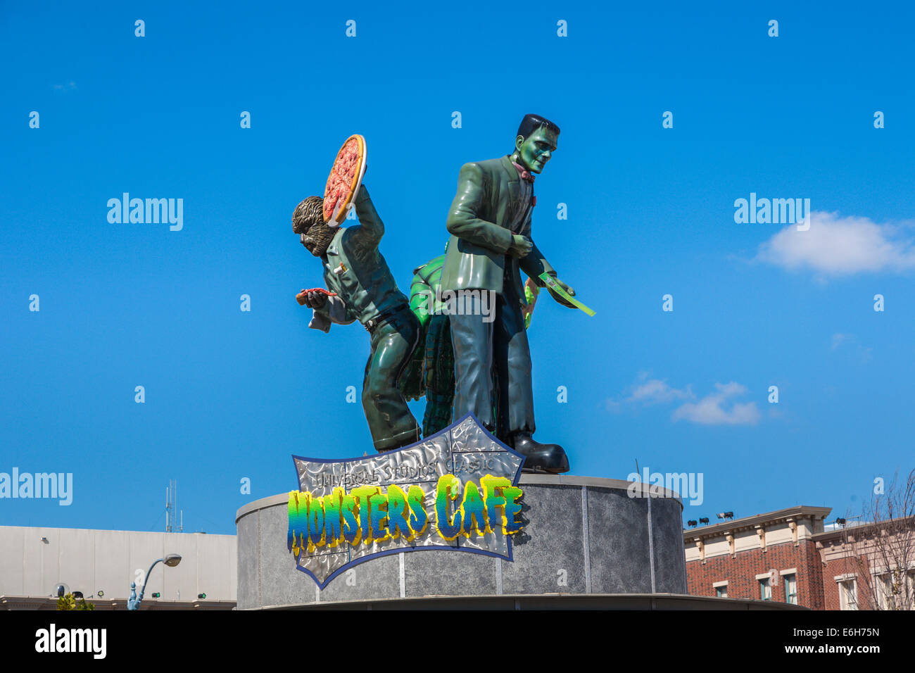 Statues of Frankenstein, Wolfman, and the Creature rotate above the ...