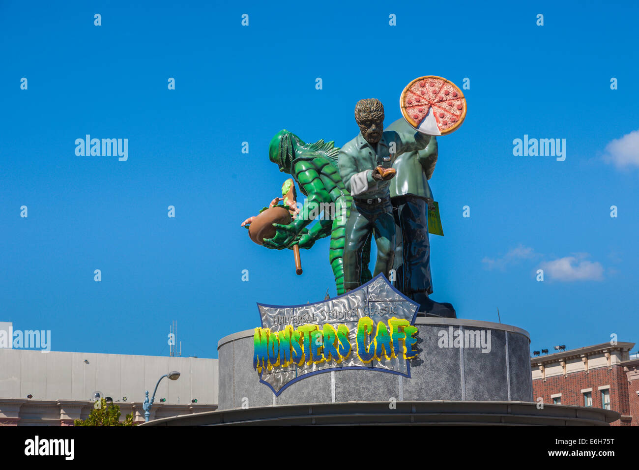 Statues of Frankenstein, Wolfman, and the Creature rotate above the ...