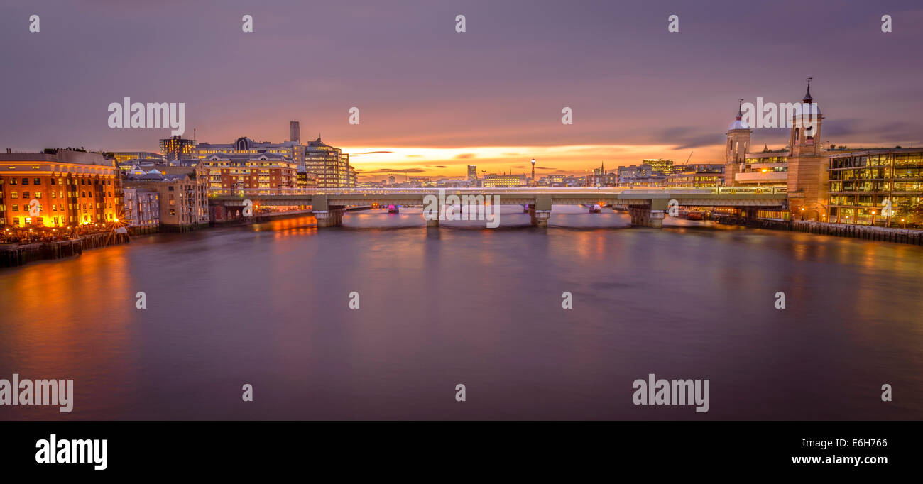 Panorama of London from London Bridge at Sunset hour with very intense ...