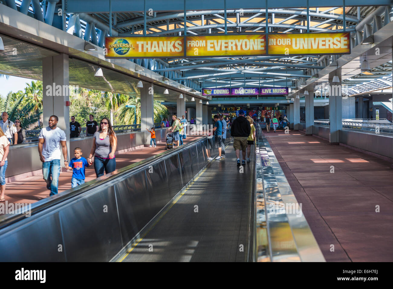 Sign above people mover thanks guests for coming to Universal Studios ...