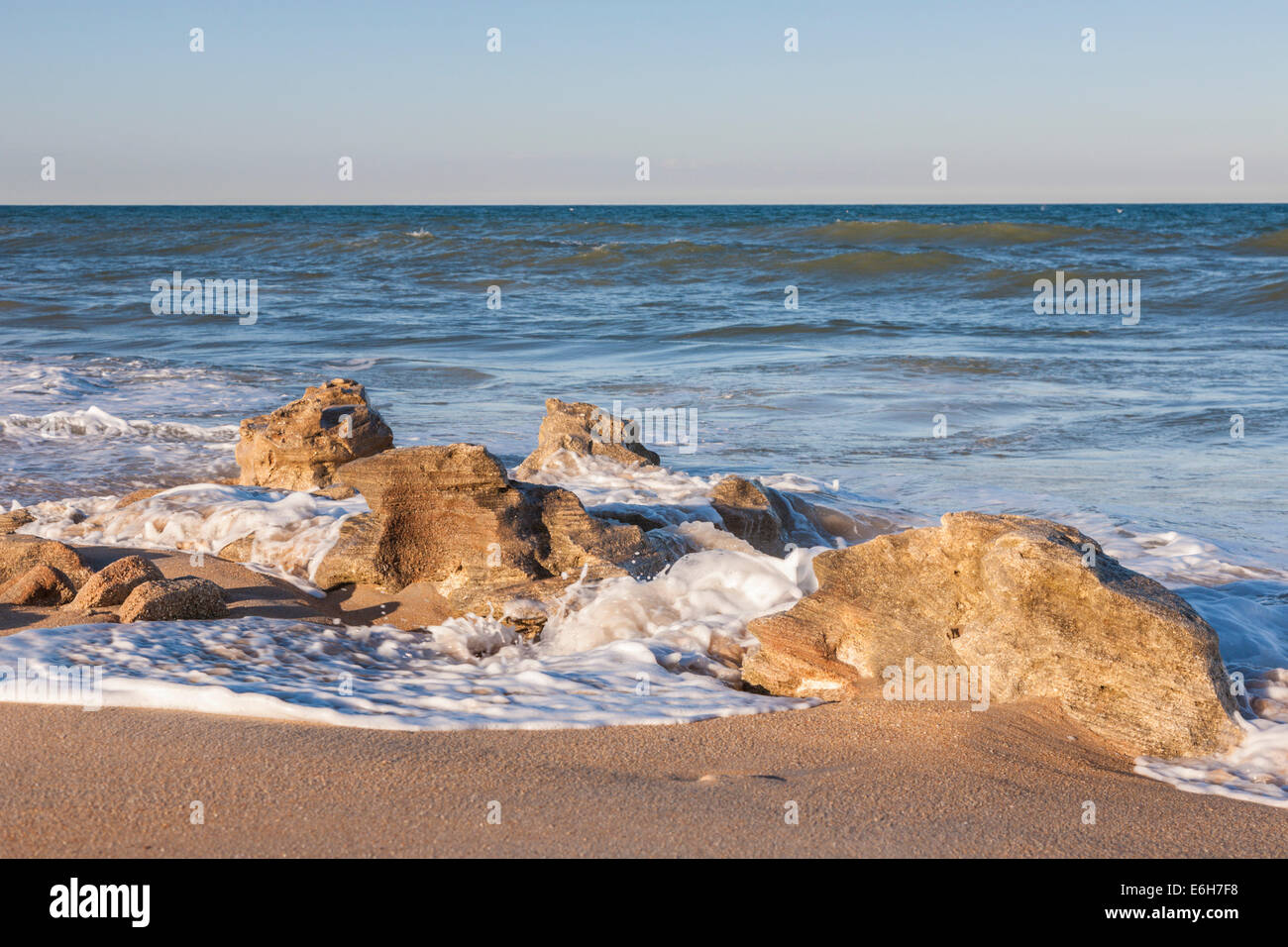 Coquina rock formations along coast of Atlantic Ocean at Washington ...