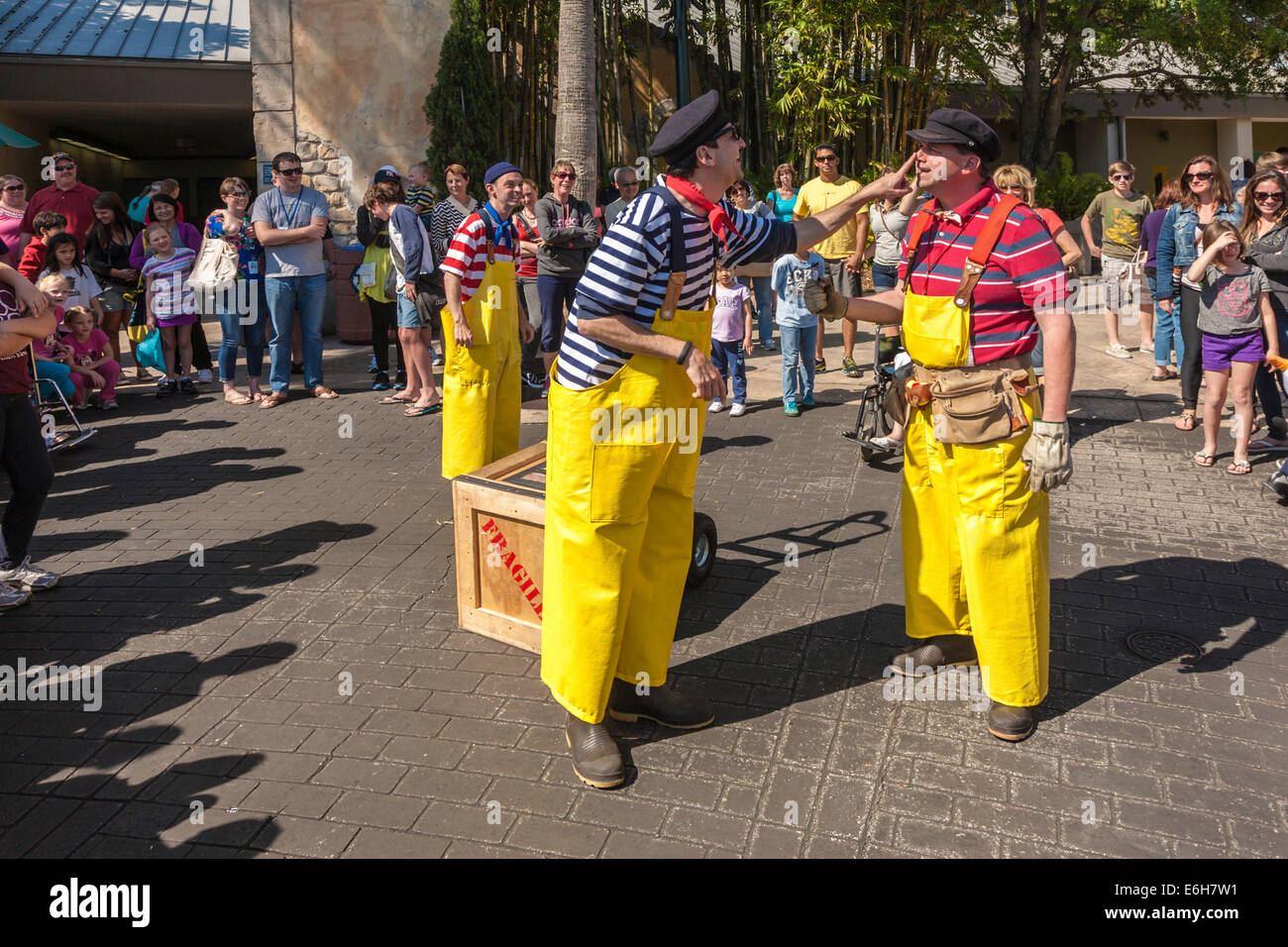 Street performers doing comedy act on streets at Sea World theme park ...