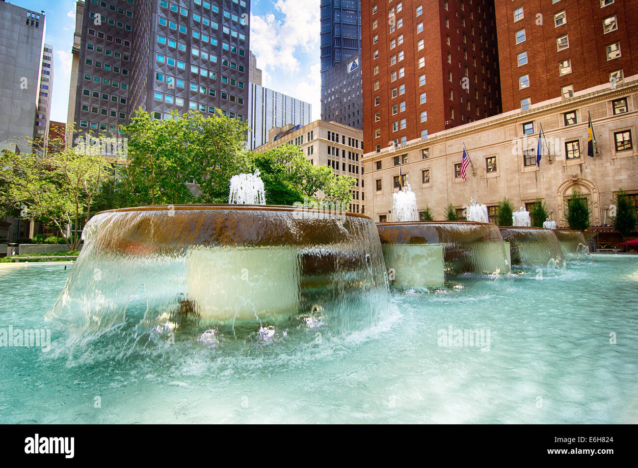 Mellon Square Park is an urban oasis with a bronze fountain, built atop ...
