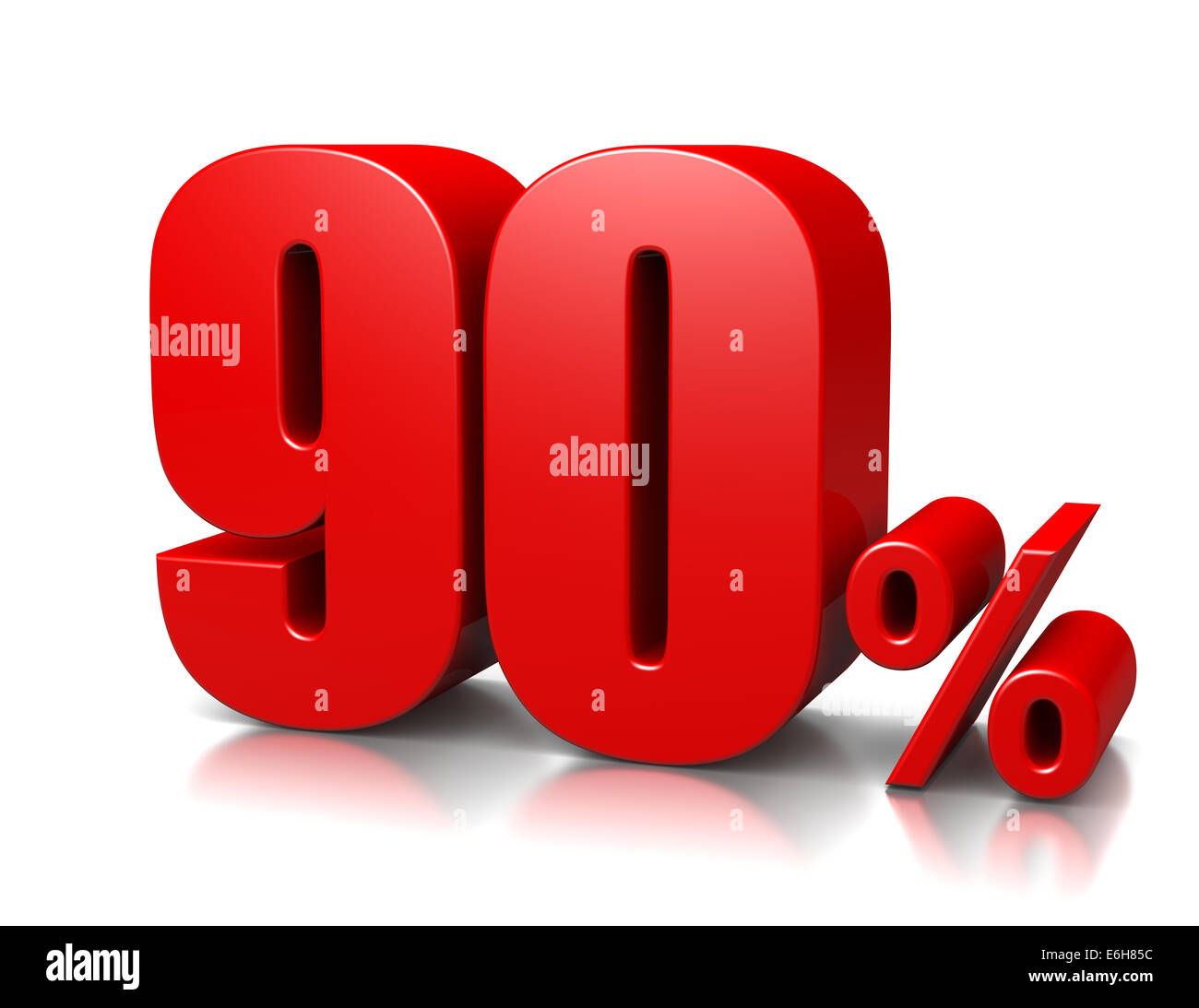 Red Ninety Percent Number on White Background 3D Illustration Stock ...