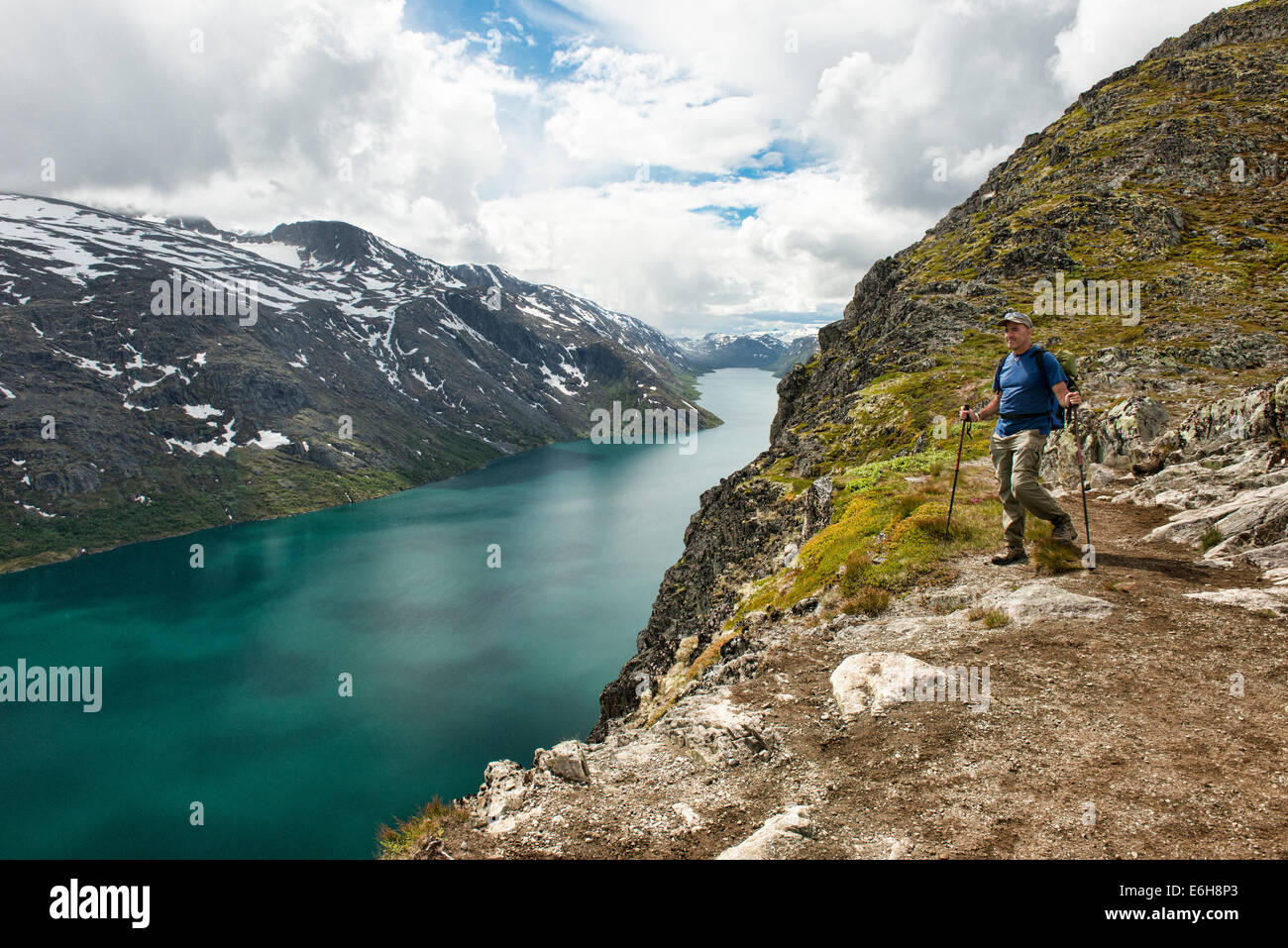Hiker on the Besseggen Ridge trek in Jotunheimen National Park, Norway ...