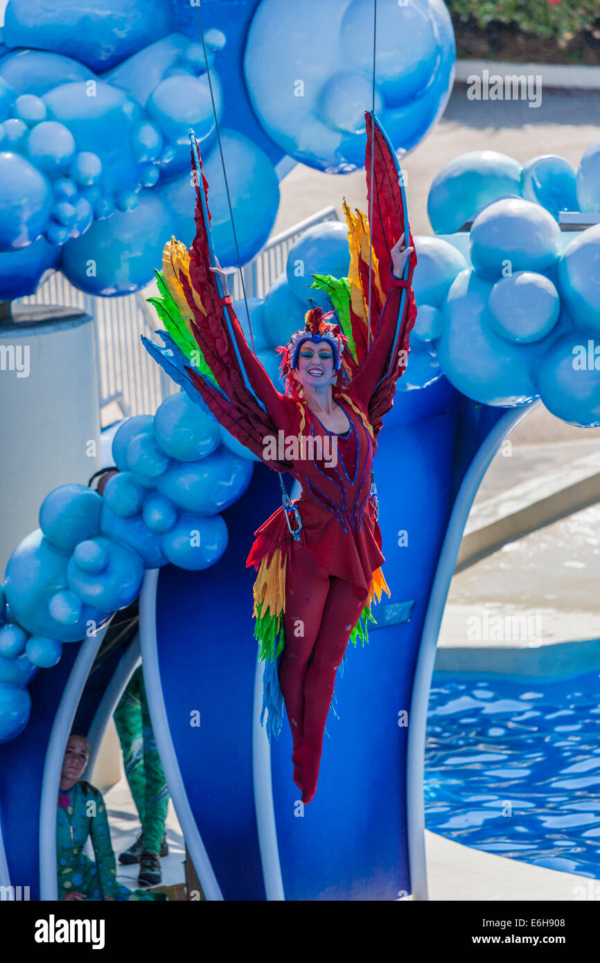 Acrobatic performer flying on cables during Blue Horizons show at Sea ...
