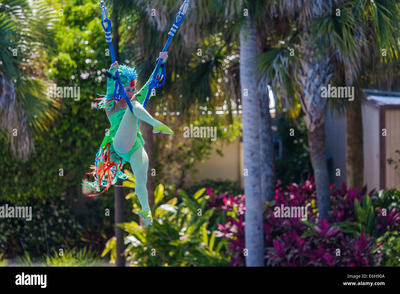 Acrobatic performer flying on swing during Blue Horizons show at Sea ...