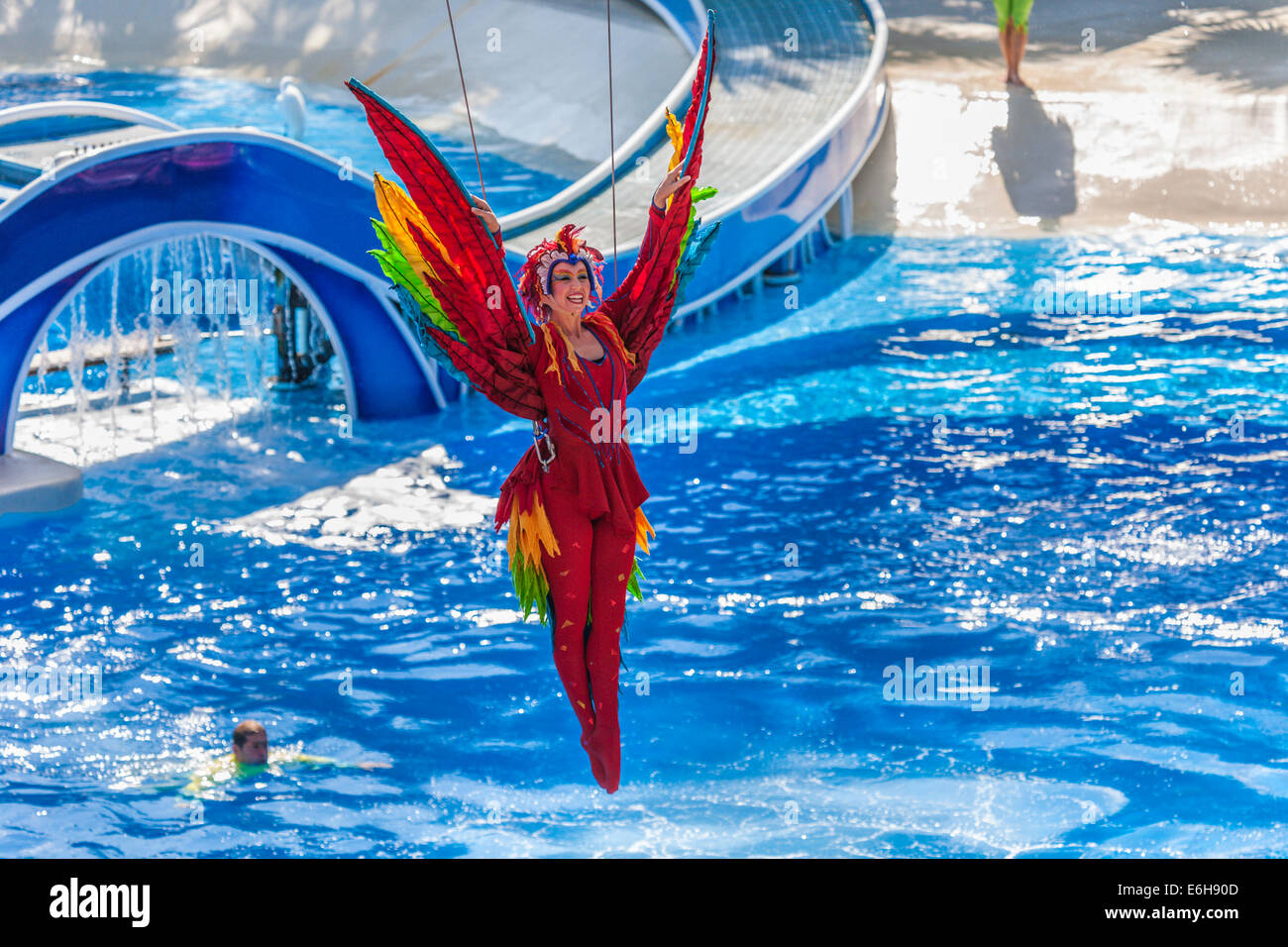 Acrobatic performer flying on cables during Blue Horizons show at Sea ...