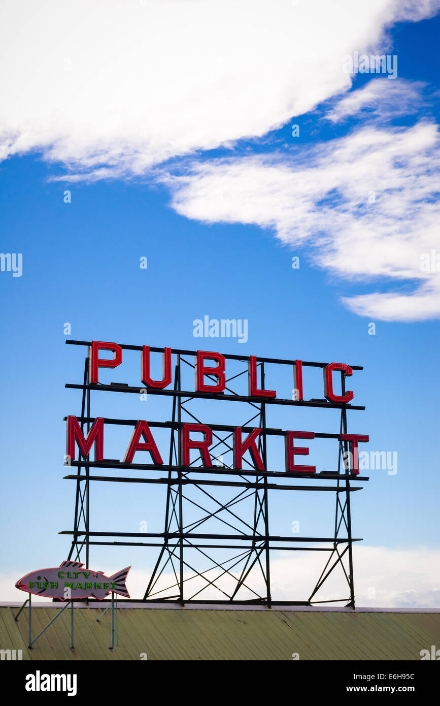 Public market sign at Pike Place Market Stock Photo - Alamy