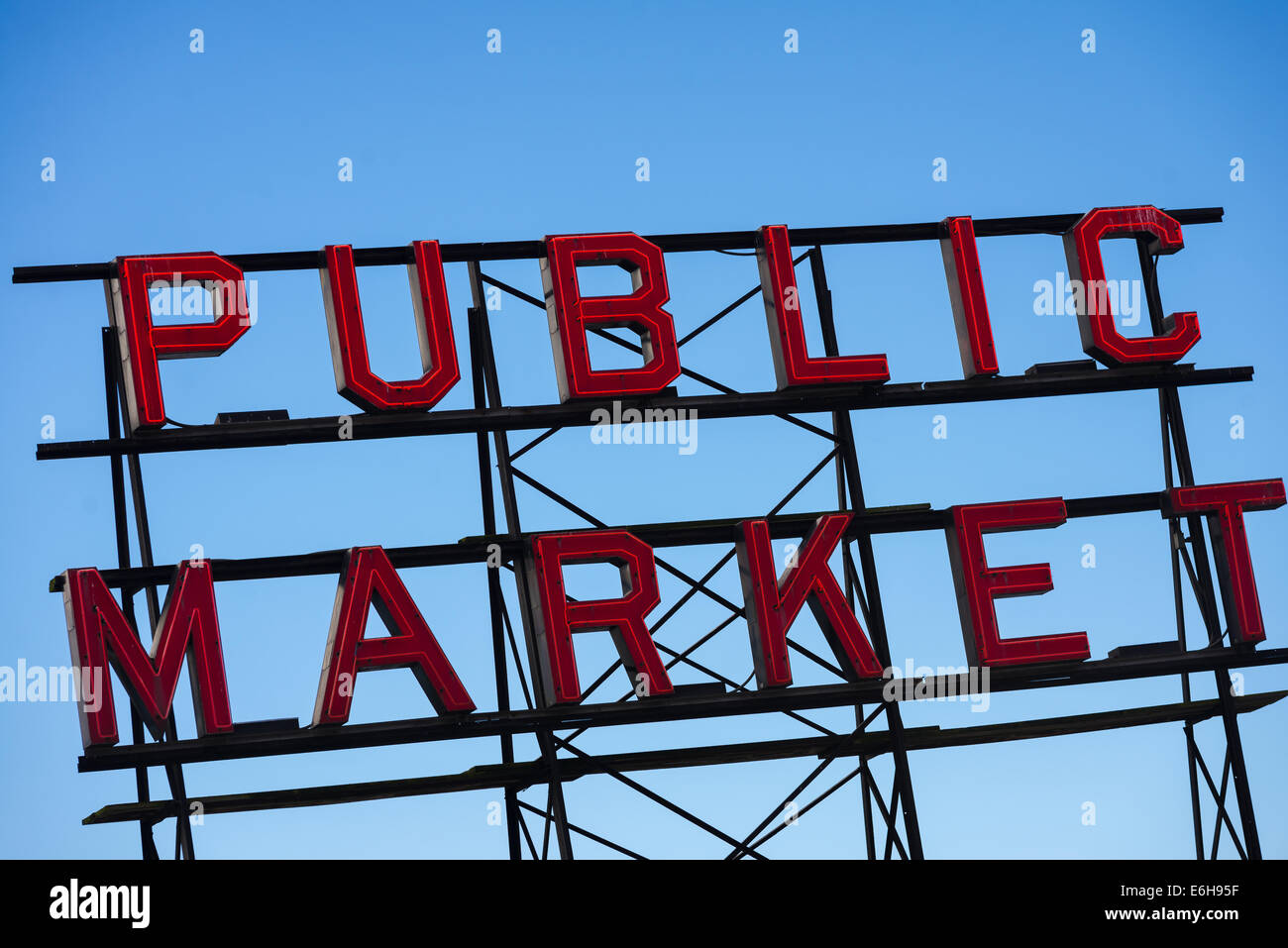 Public market sign at Pike Place Market Stock Photo - Alamy