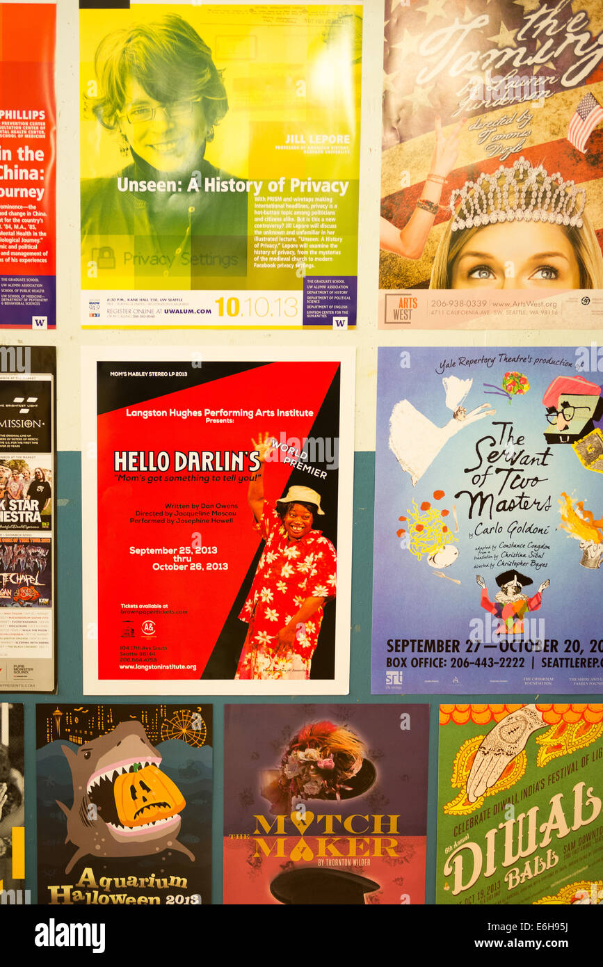 Billboards advertising local events at Pike Place Market, Seattle Stock ...