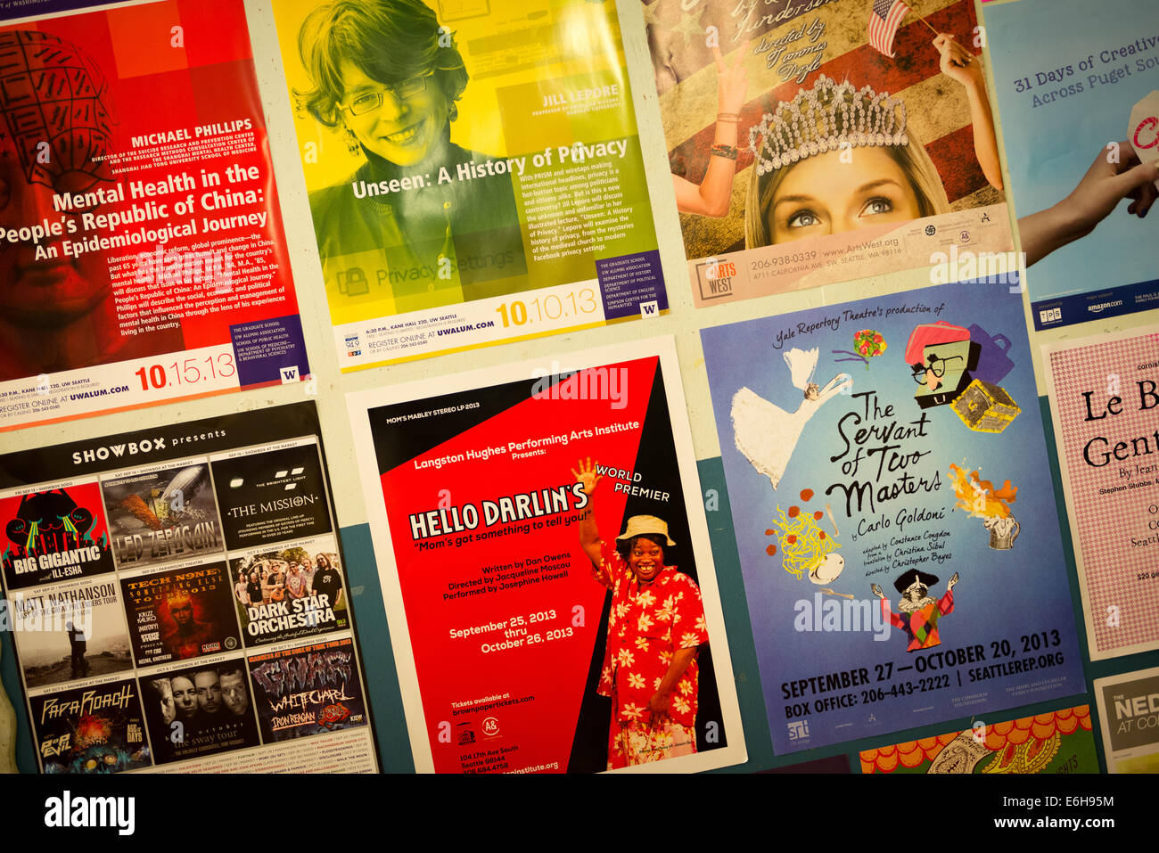 Billboards advertising local events at Pike Place Market, Seattle Stock ...