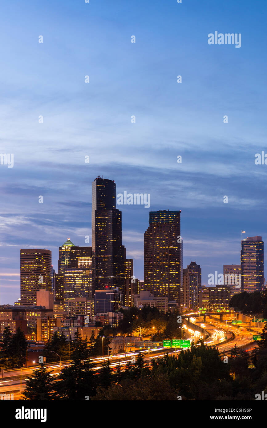 Seattle skyline and interstate highway Stock Photo - Alamy