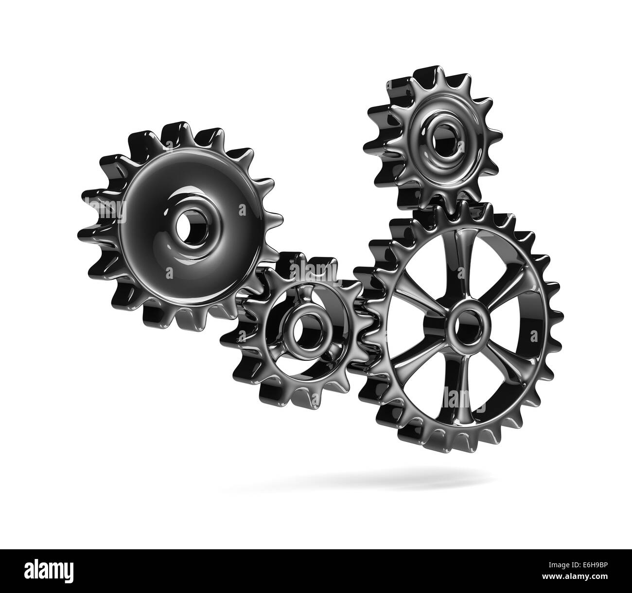 Metallic Cogwheels Engaged 3D Illustration Isolated on White Background ...