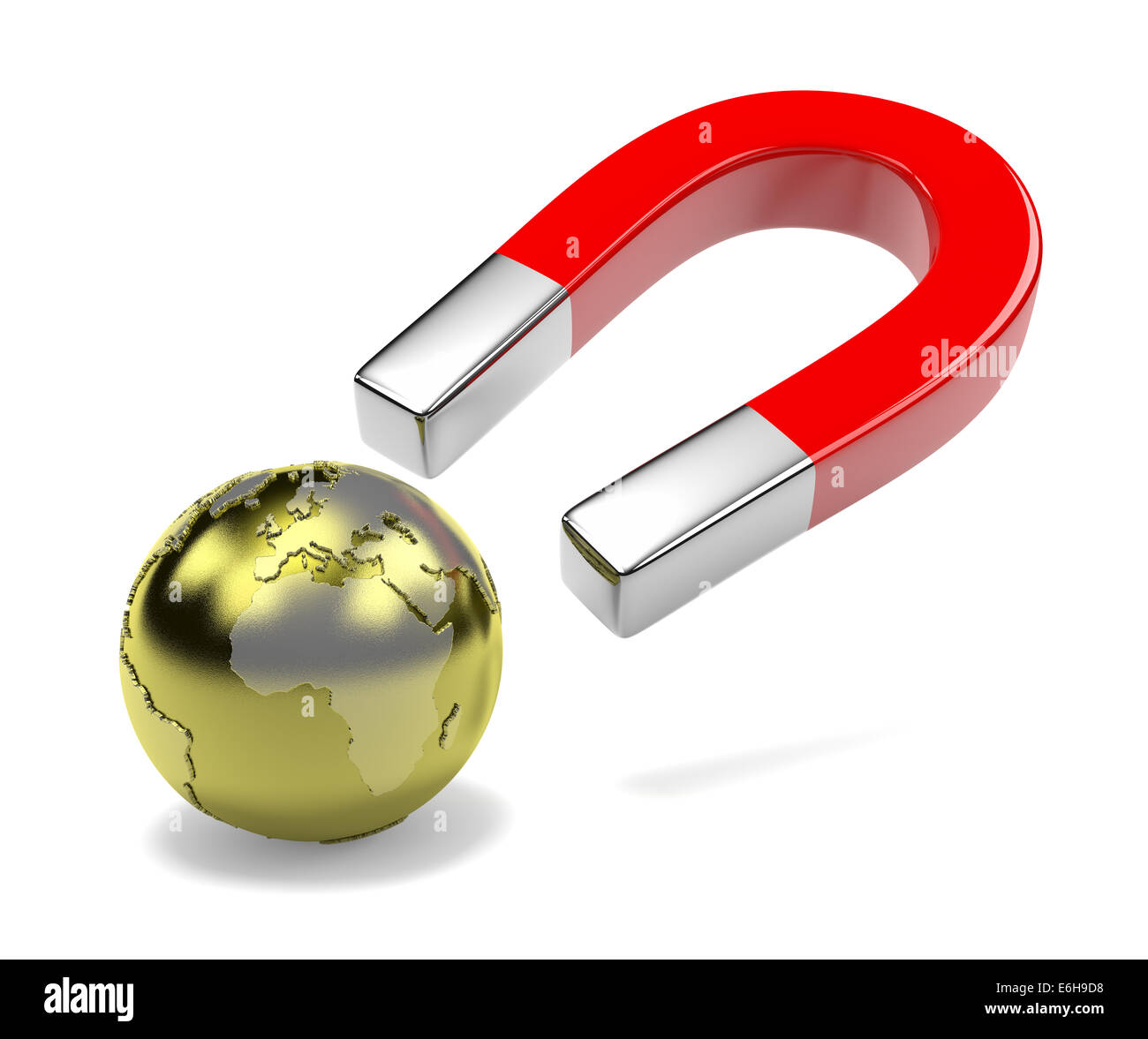 Red Magnet Attracts Metallic Earth on White Background 3D Illustration ...