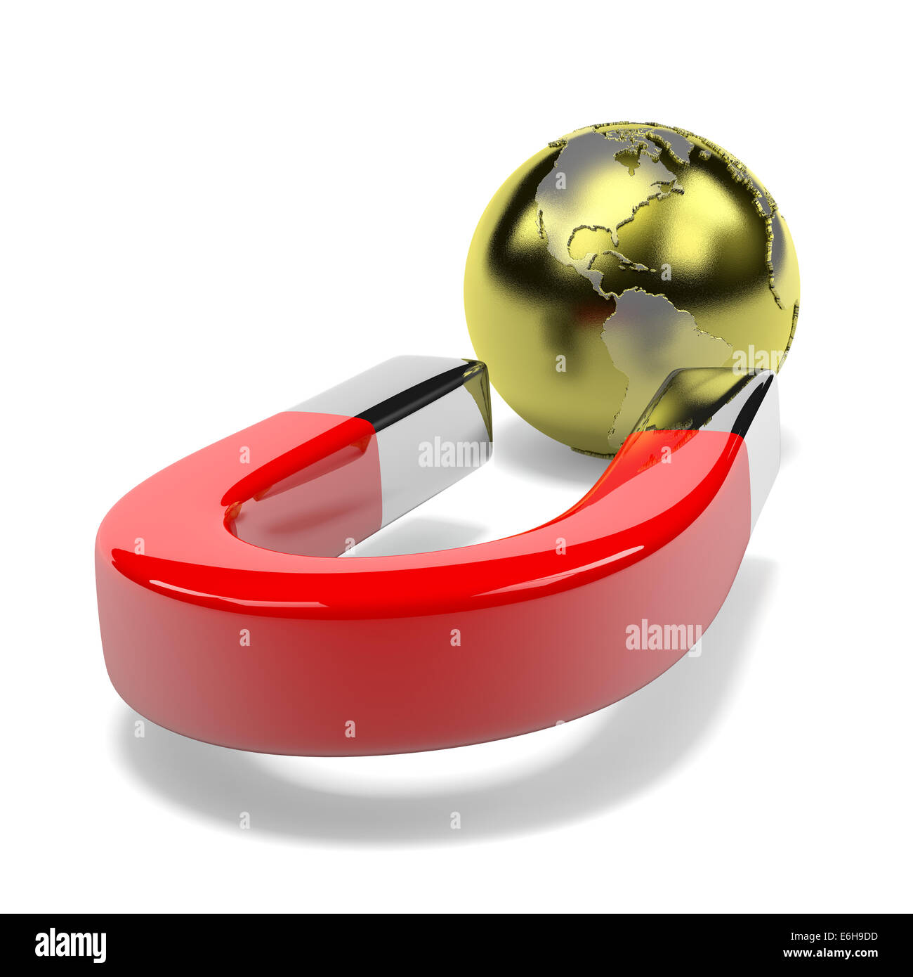 Red Magnet Attracts Metallic Earth on White Background 3D Illustration ...