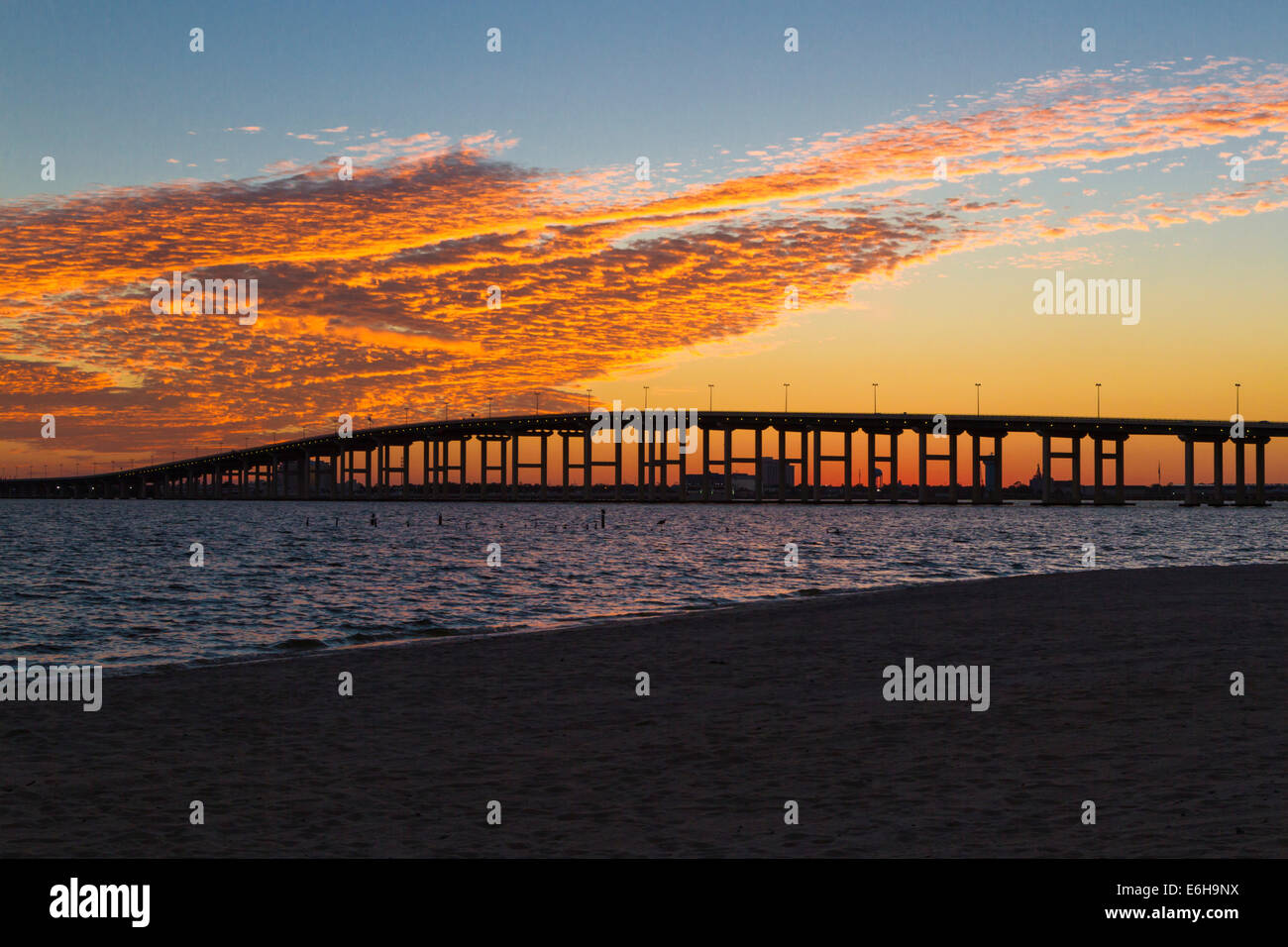 Dramatic sunset behind the Biloxi-Ocean Springs Back Bay bridge on the ...