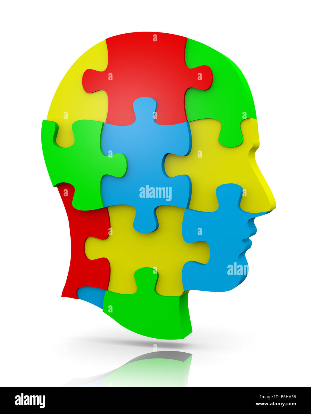 Colorful Human Puzzle Head Illustration on White Stock Photo - Alamy