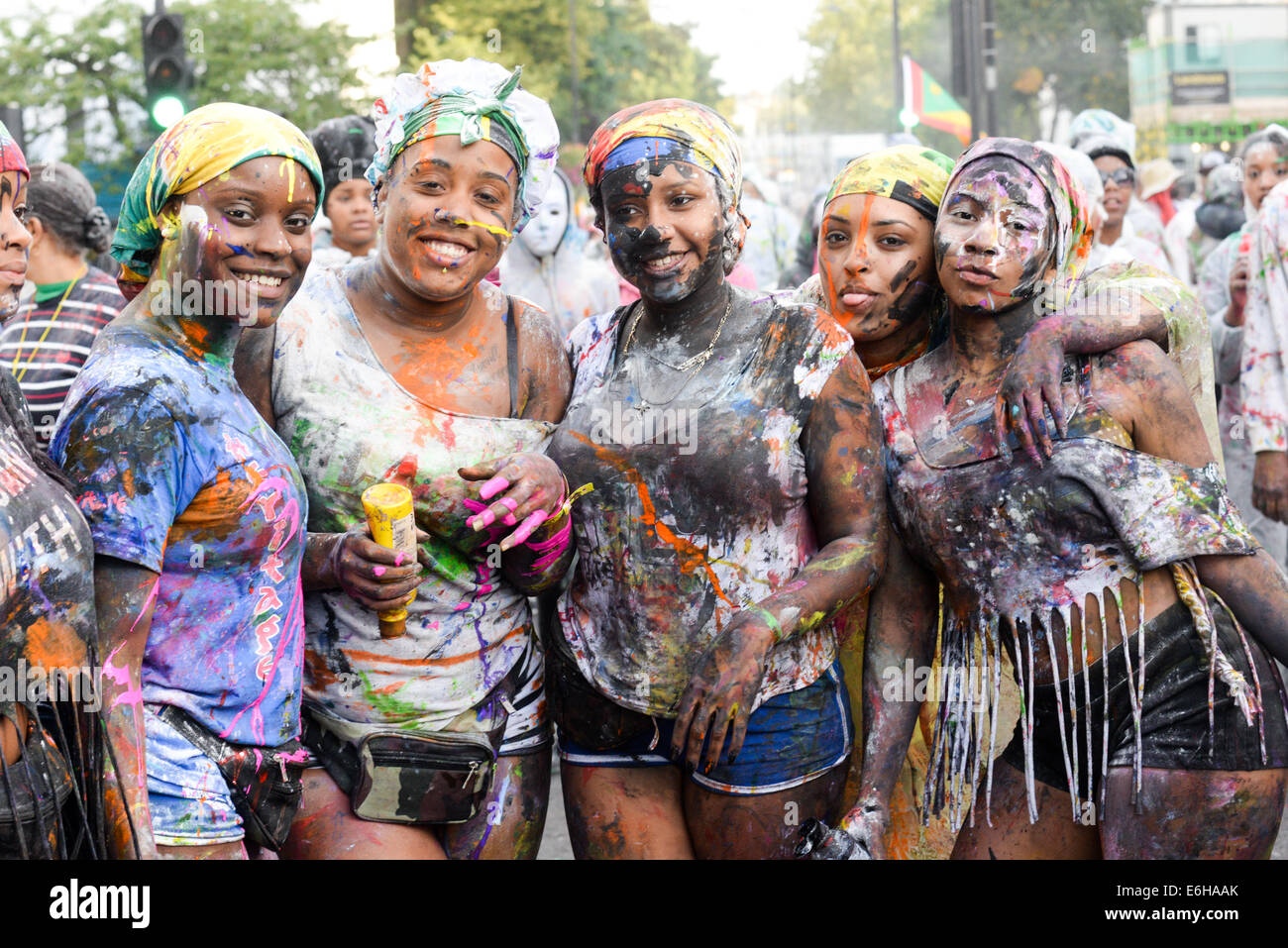London, UK. 24th Aug, 2014. Hundreds of people join the ‘Jouvert ...